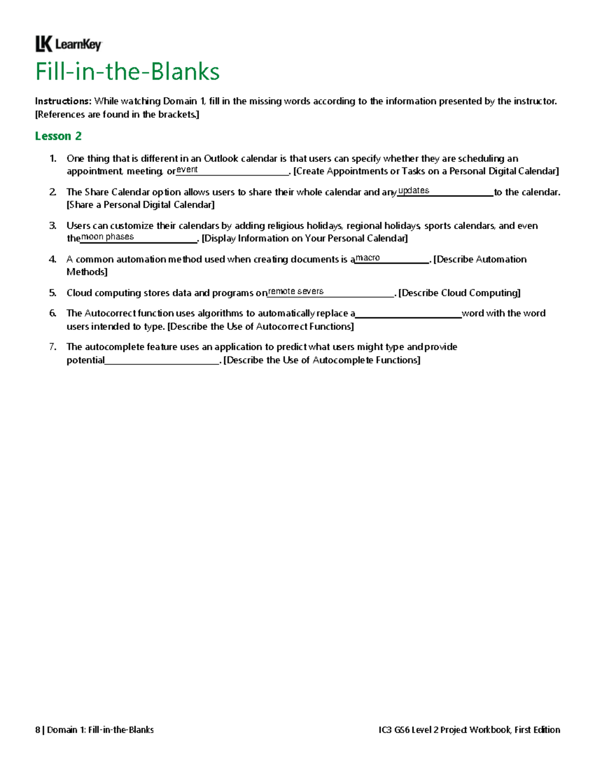 IC3 GS6 Level 2 Workbook Lesson 2: Managing Digital Calendars - Studocu