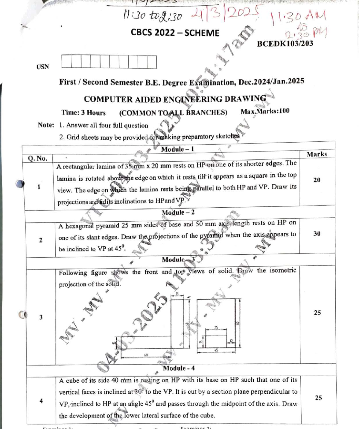 Caed 1st Sem B E Exam Computer Aided Engineering Drawing Studocu