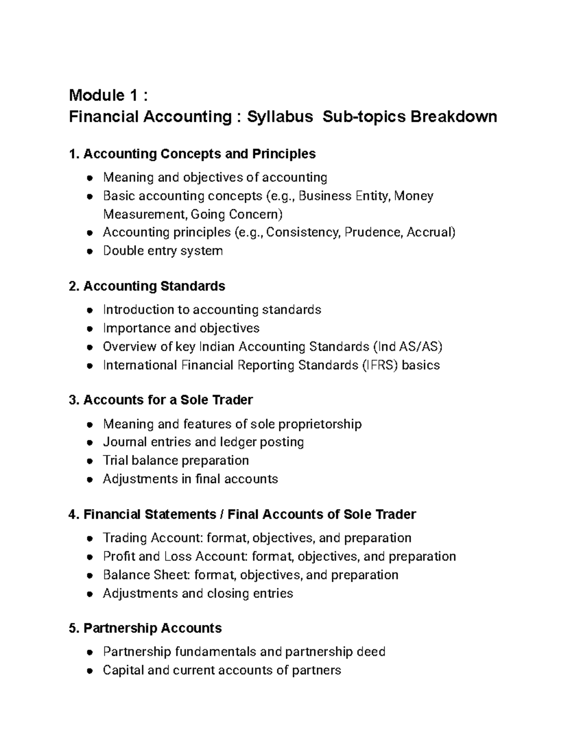 Financial Accounting Syllabus Breakdown: Module 1 Overview - Studocu