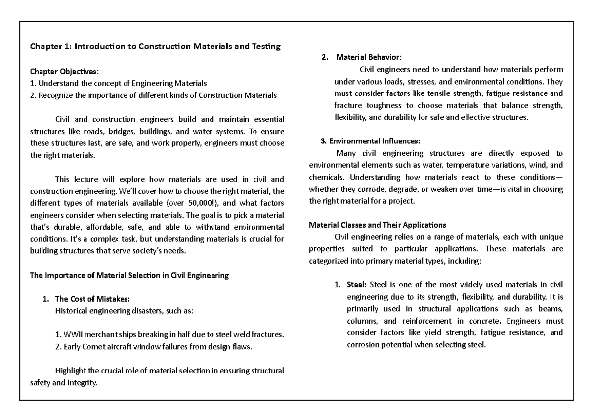 CMT 101: Chapter 1 - Introduction to Construction Materials & Testing ...
