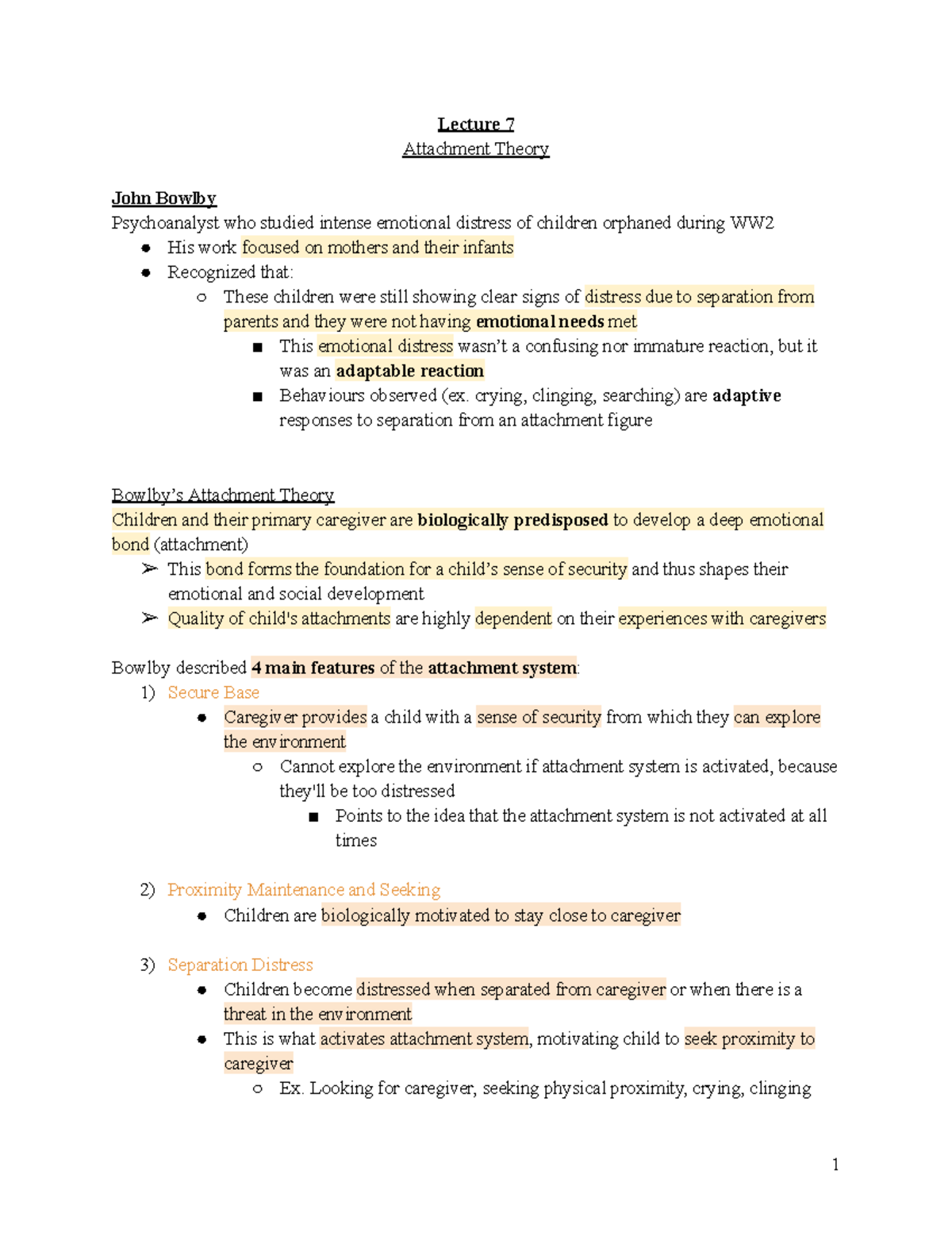 Lecture 7: Understanding Attachment Theory and Its Implications - Studocu