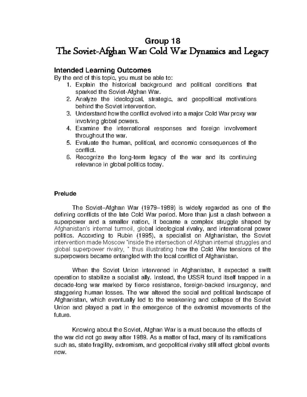Group 18: The Soviet-Afghan War - Cold War Dynamics & Legacy Analysis ...
