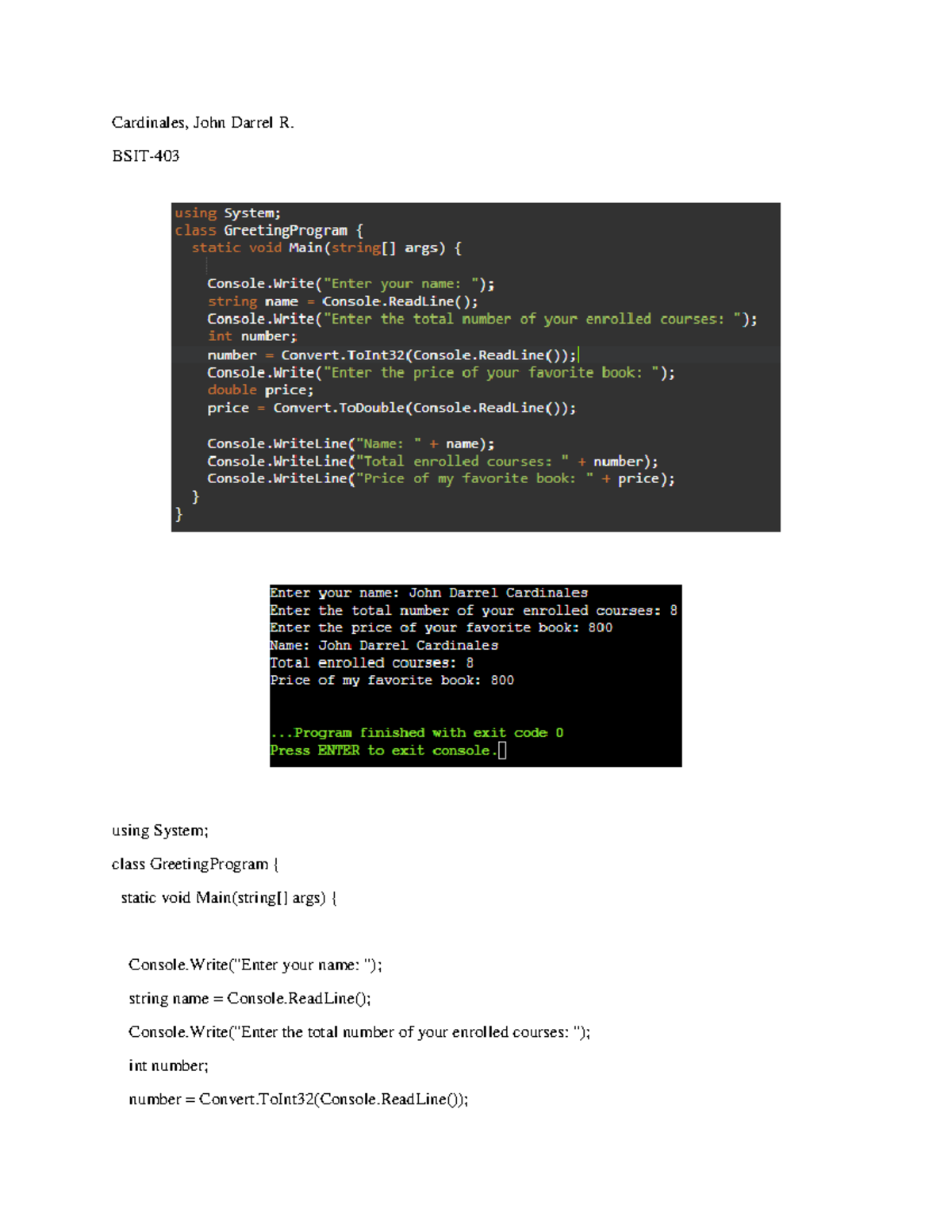 01 Lab Exer - 01 Laboratory Exercise - Integrative Programming ...