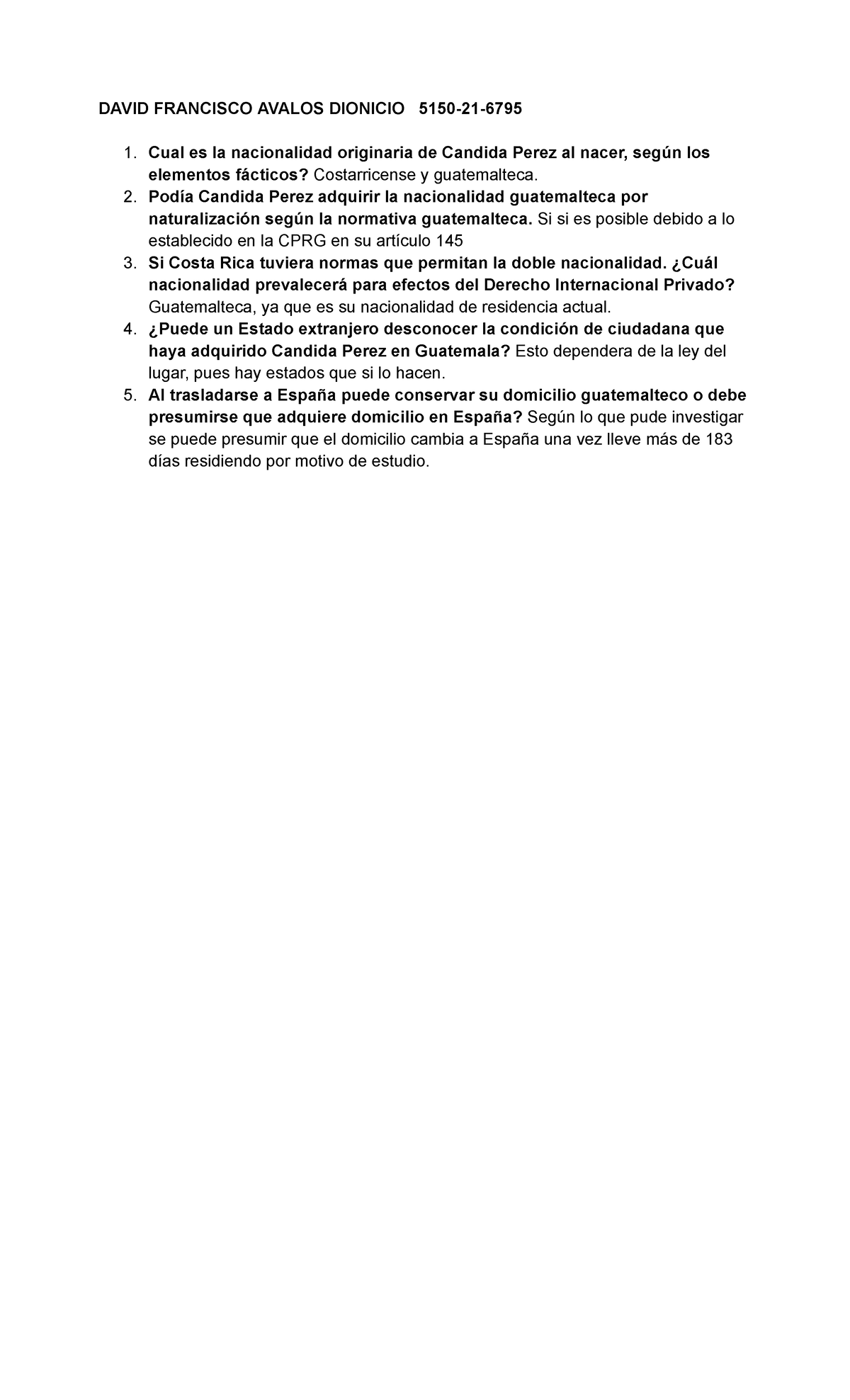 Ejercicio en Clase - Constitucional: Nacionalidad de Candida Perez ...