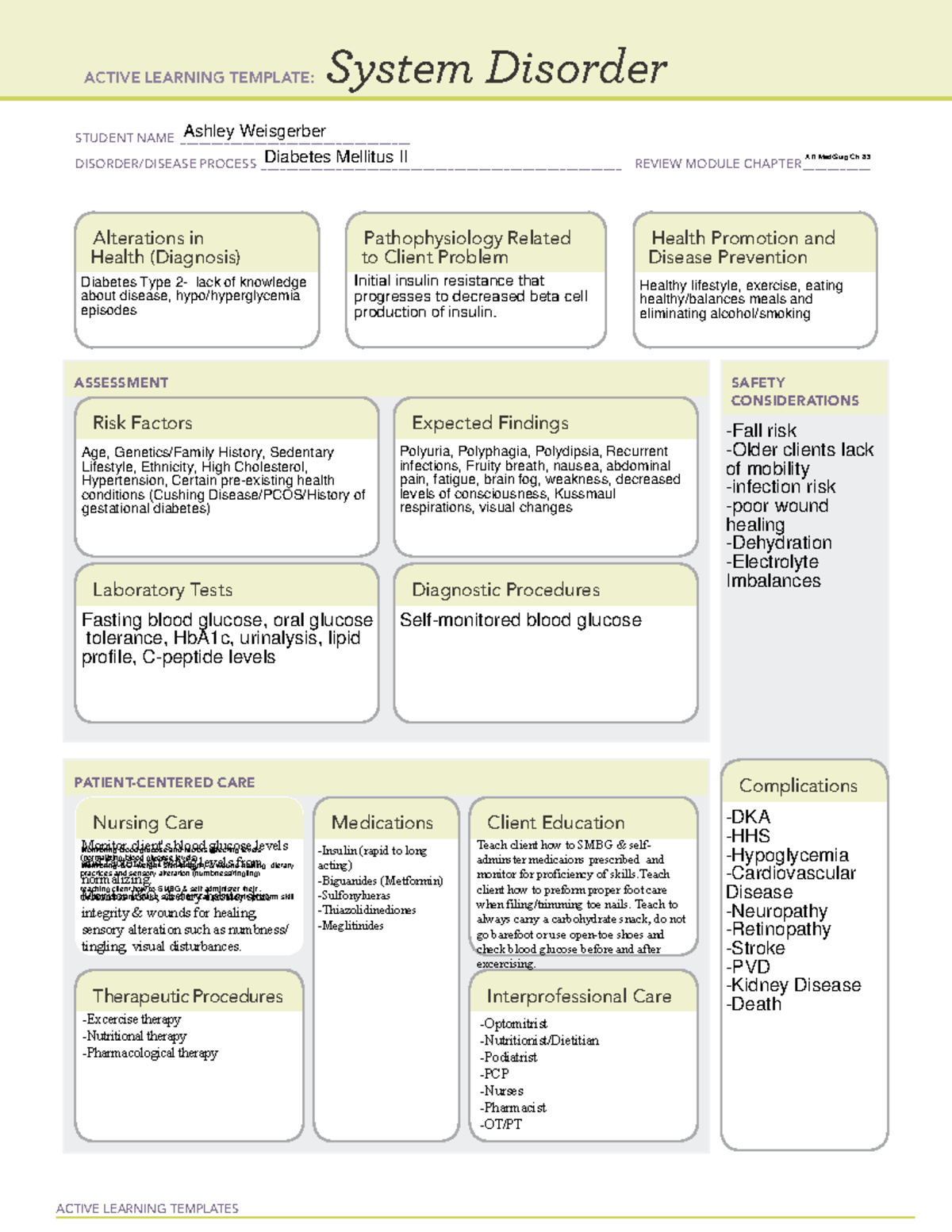 ACTIVE LEARNING TEMPLATE: Diabetes Mellitus II Review Module ATI Ch. 83 ...