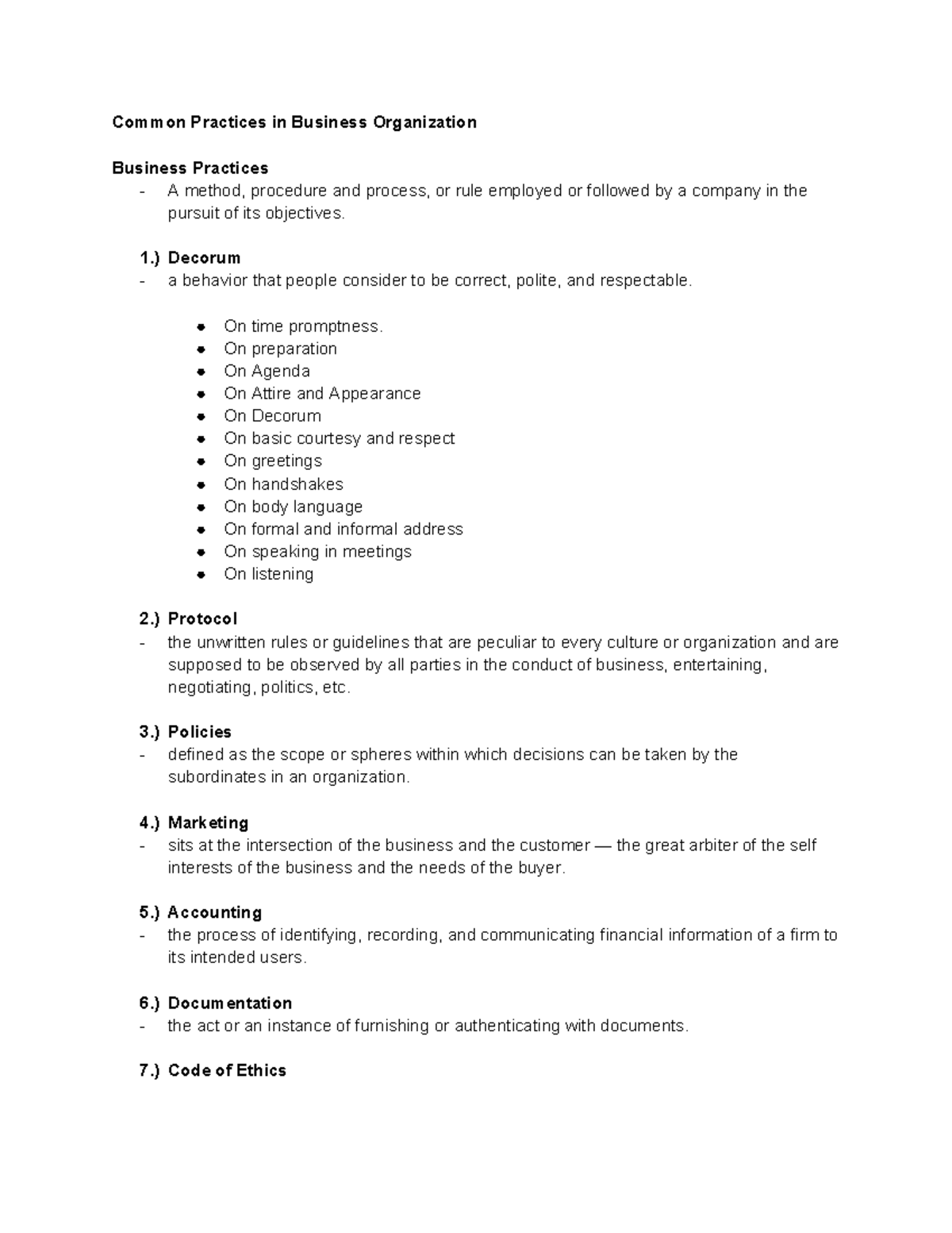 Common Practices in Business Organization: Ethics - Prefinals Notes ...