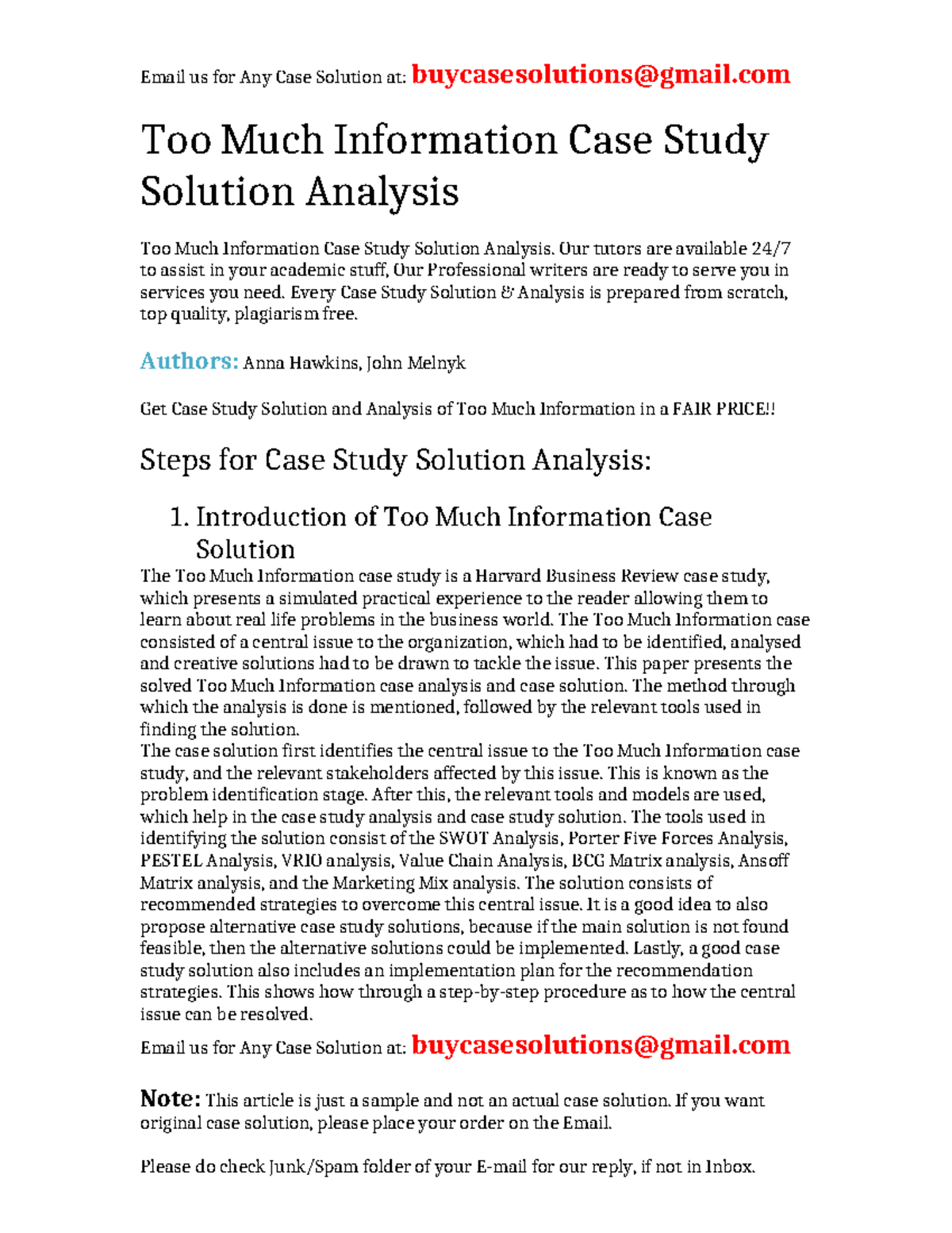 Too Much Information Case Study Solution: Detailed Analysis ...