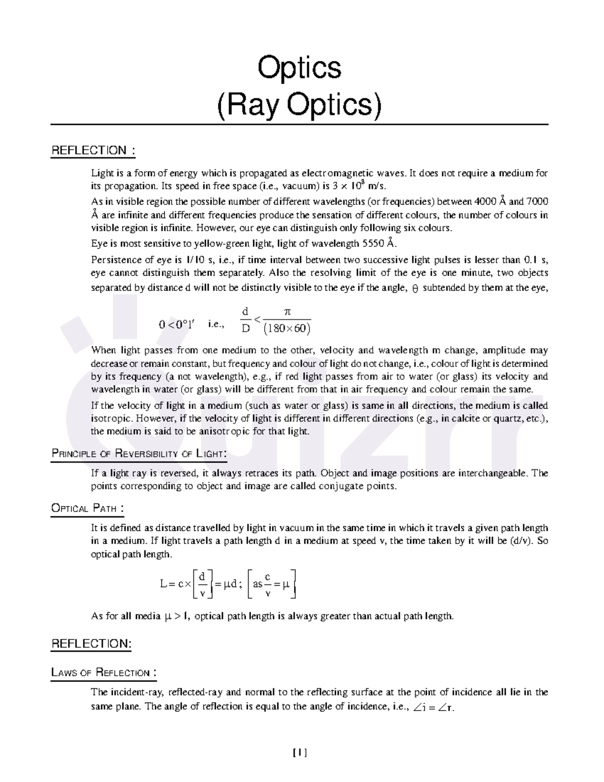 Ray Optics (23) Formula Sheets Quiz Notes - Studocu