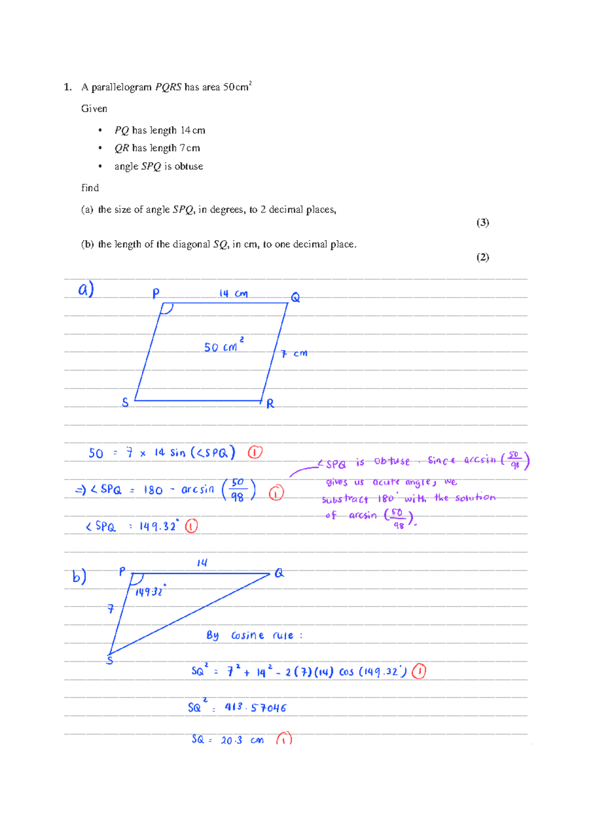 Sine and Cosine Rule MA - Practice Sheet for Year 1 Physics and Maths ...