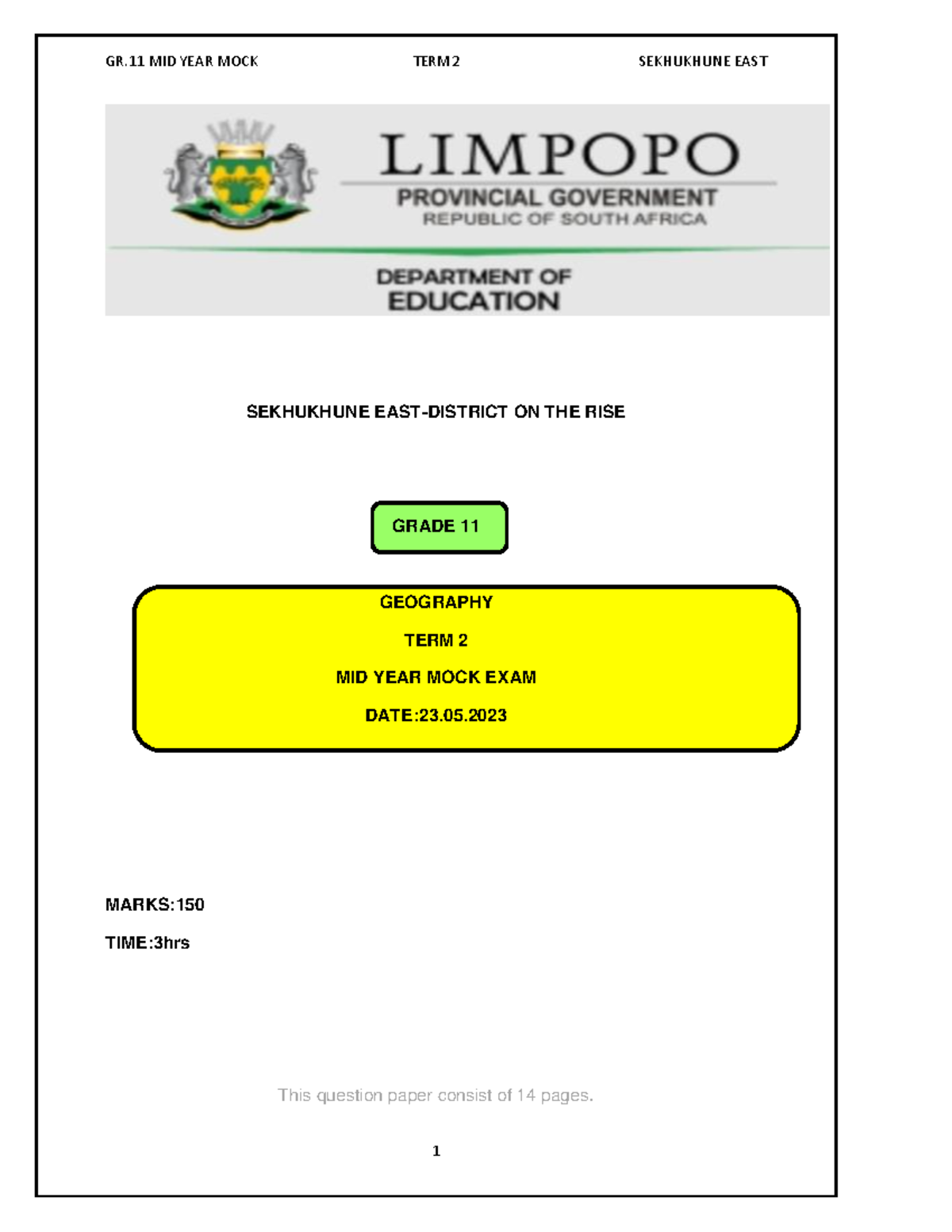GR.11 GEOGRAPHY TERM 2 MID YEAR MOCK EXAM QUESTION PAPER - Studocu