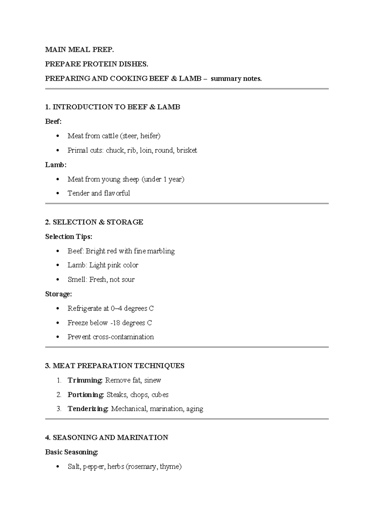 Cooking MEAT & Sauces: Beef, Lamb, Poultry Prep Notes - Studocu