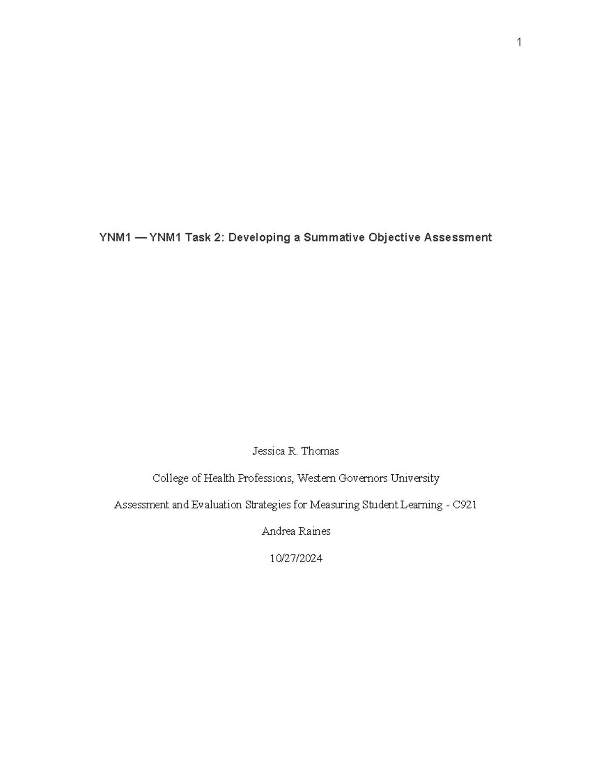 C921 Task 2: Summative Objective Assessment Development Paper - Studocu