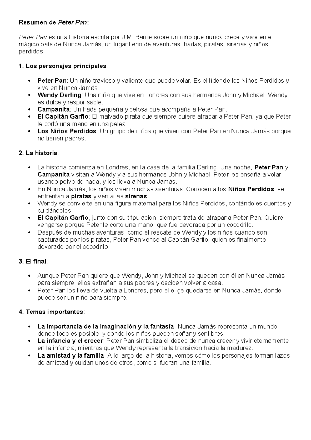 Actividad de Cierre: Resumen y Temas de Peter Pan - Studocu
