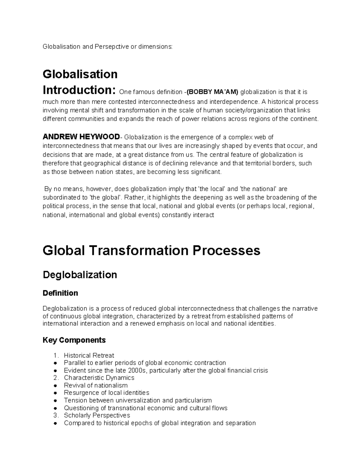 Globalisation Perspectives: Key Dimensions and Transformational ...