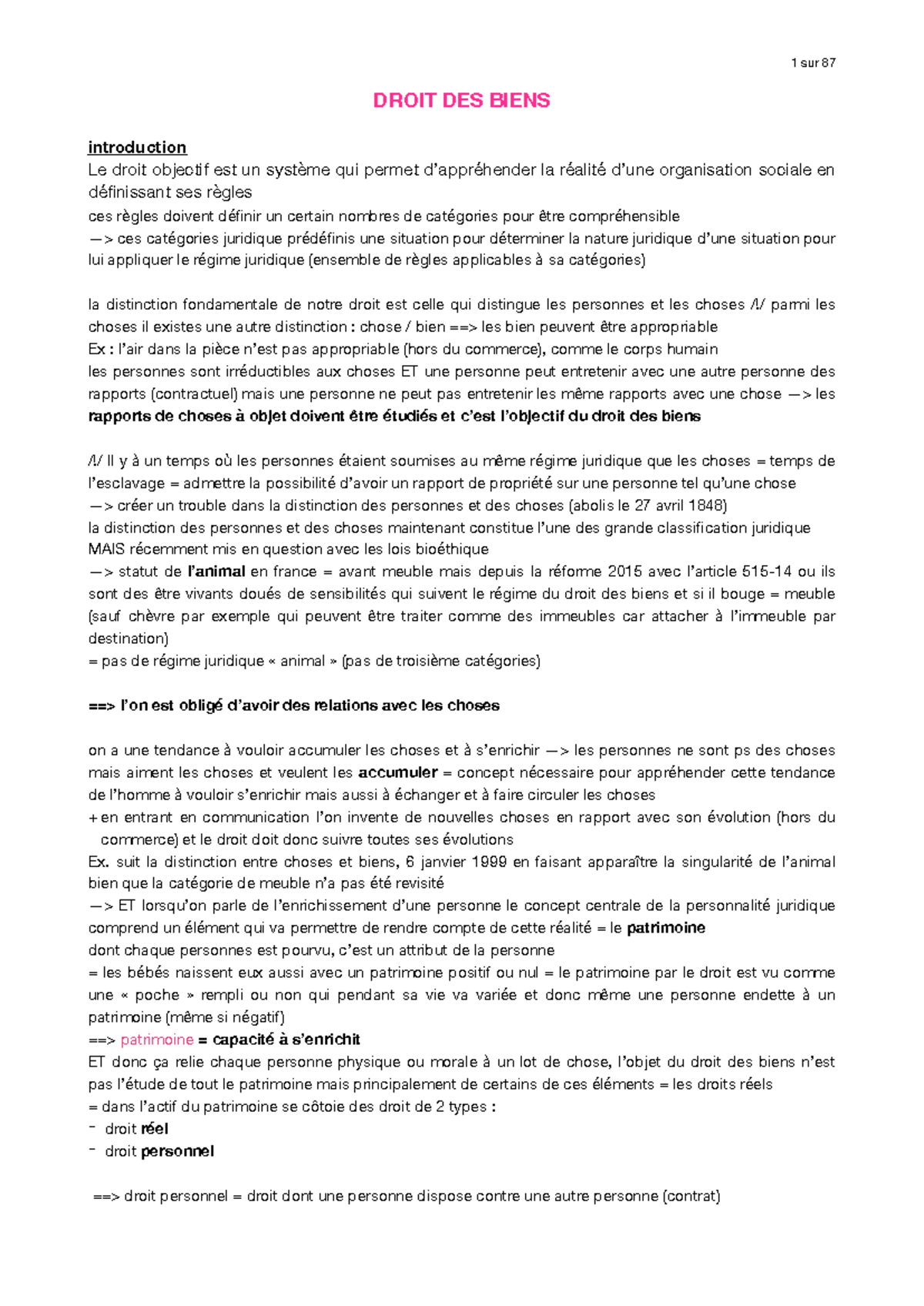 DROIT DES BIENS S4 - Cours de CM sur la Notion et Classification des ...