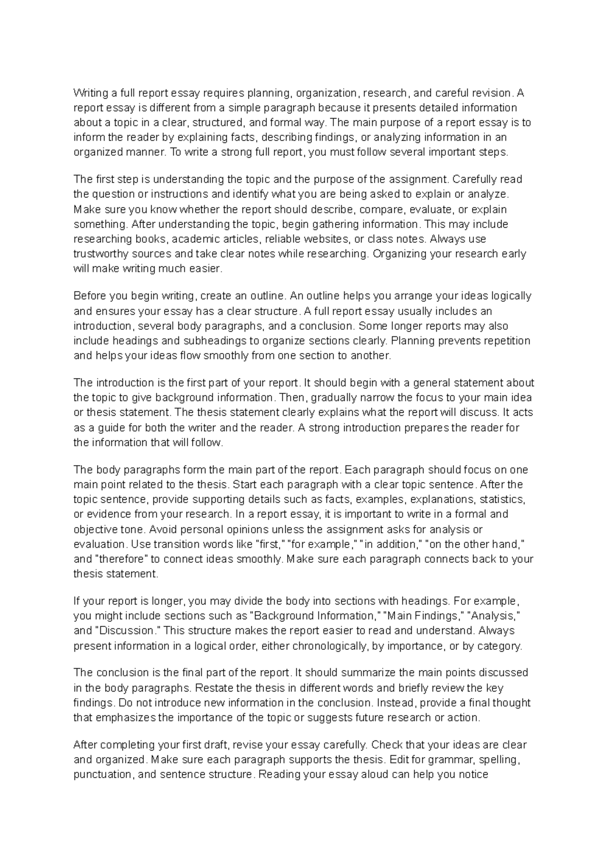 ENG 101: Guide to Writing a Full Report Essay - Studocu