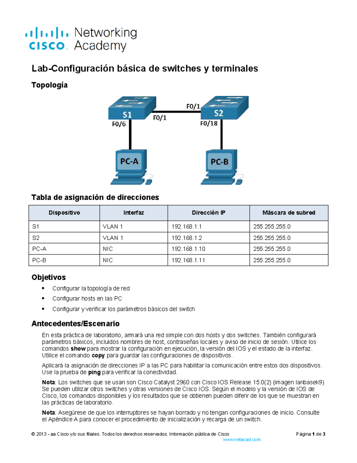 Tarea de Laboratorio: Configuración de Switches y Hosts en Cisco 2960 - Studocu