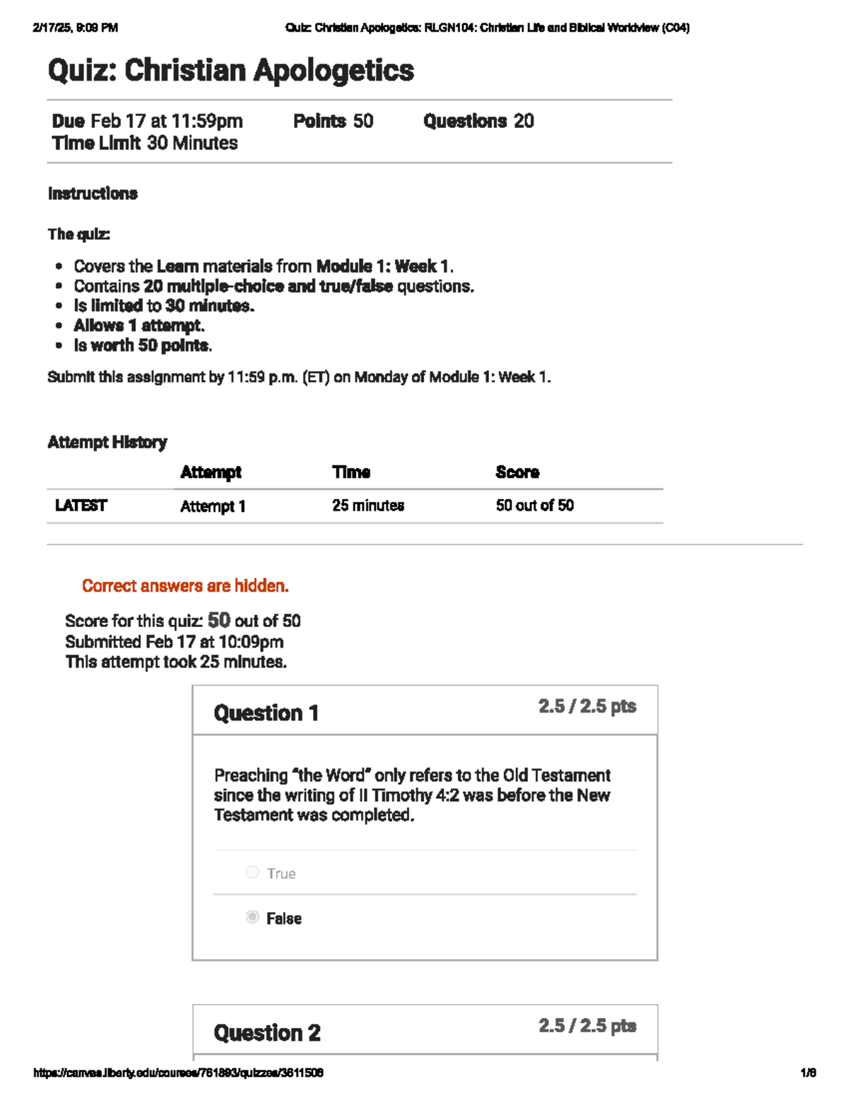 RLGN104: Christian Apologetics Quiz - Christian Life & Biblical ...