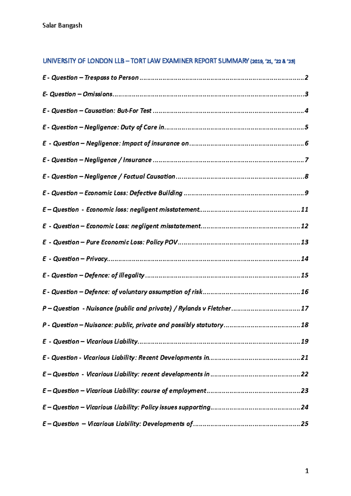 Tort Law - LLB Examiner Reports (2019-2023): Key Insights & Analysis ...