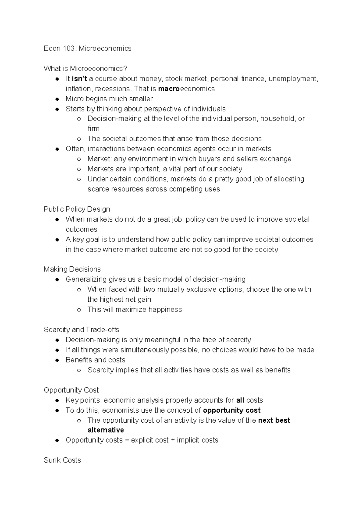 Econ 103 Microeconomics Econ 103 Microeconomics What Is