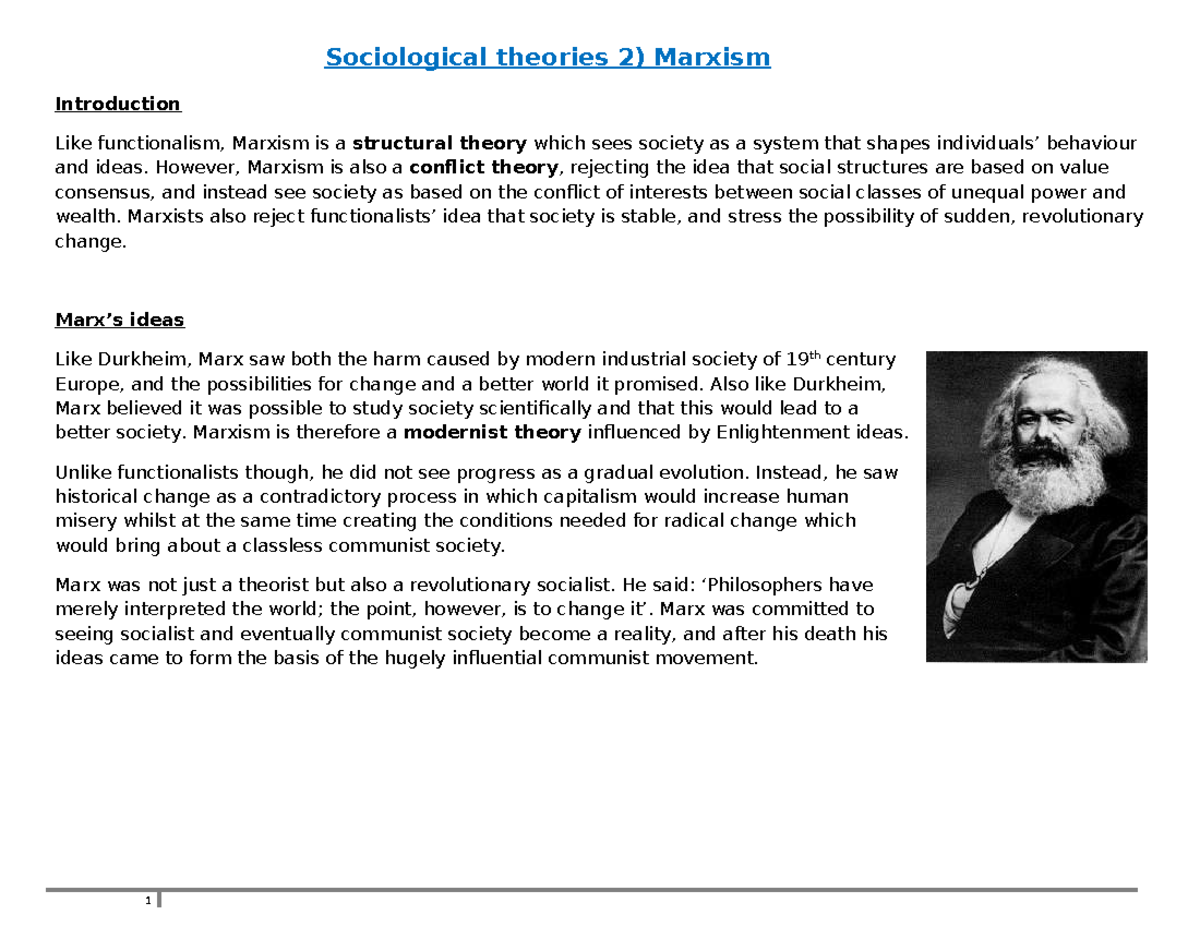 Marxism Overview: Key Concepts and Evaluations (SOC101) - Studocu