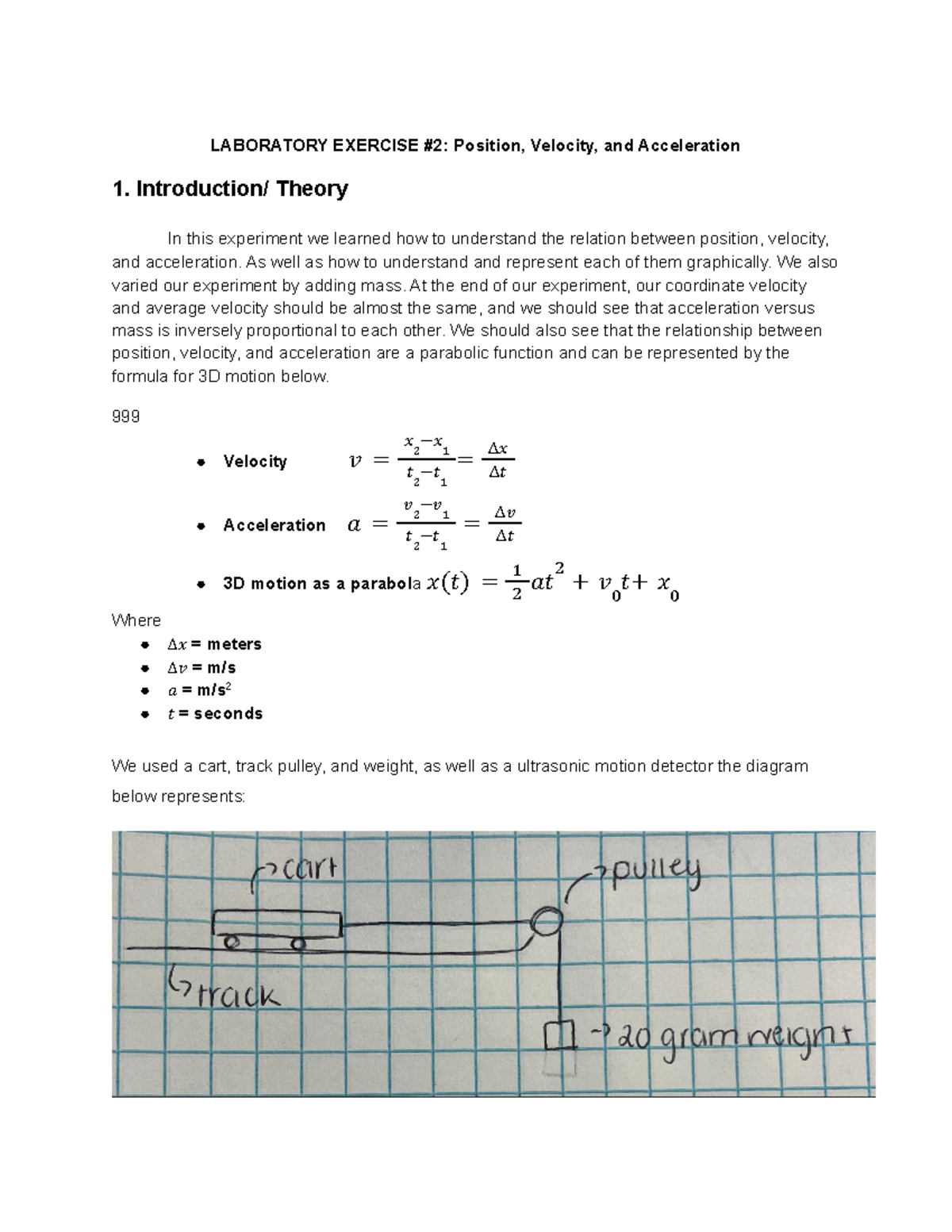 Lab 2 Understanding Position Velocity And Acceleration Relations