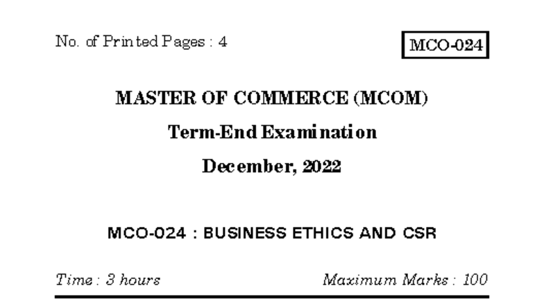 MCO-024 Business Ethics & CSR Exam Notes - Dec 2022 - Studocu