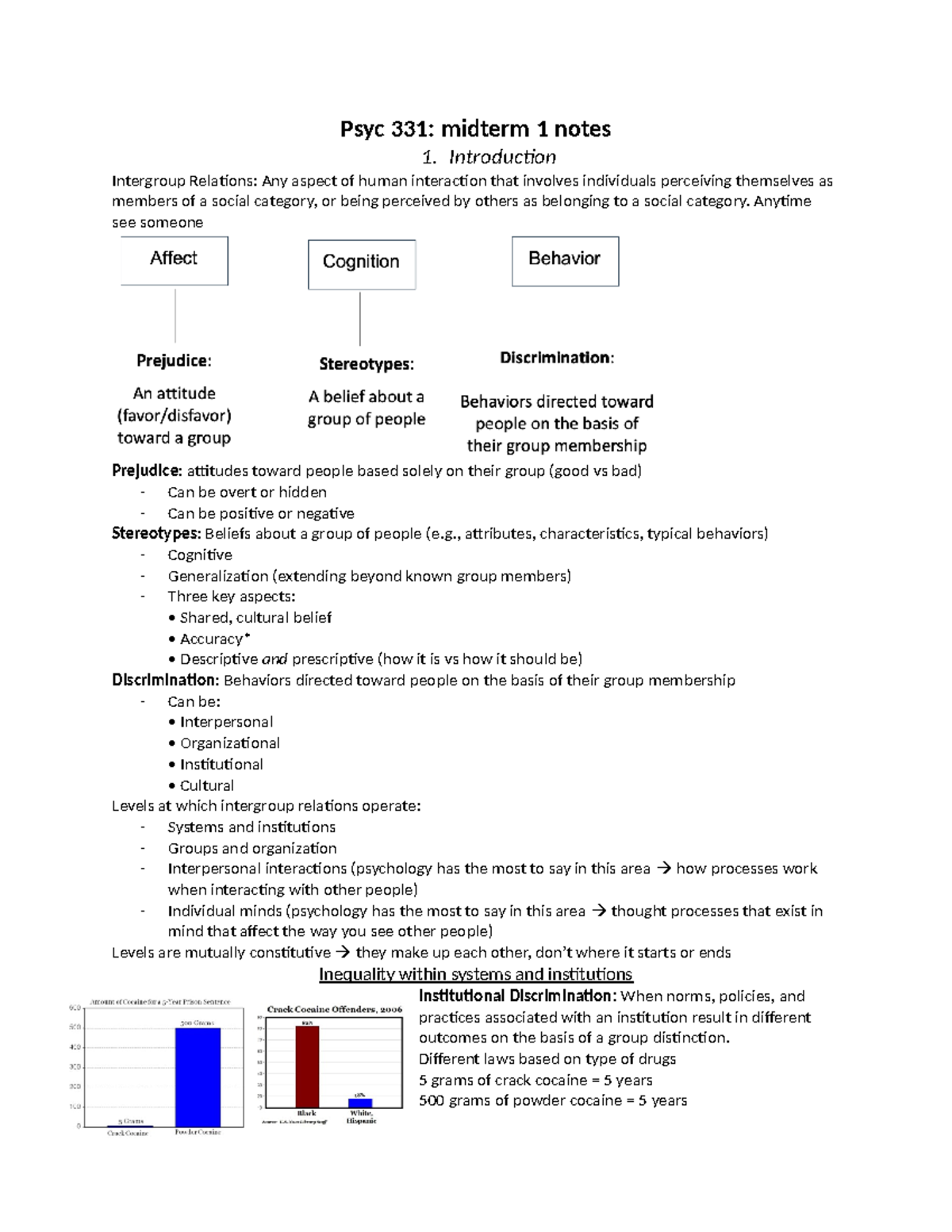 Psyc 331 midterm 1 notes - Psyc 331: midterm 1 notes 1. Introduction ...