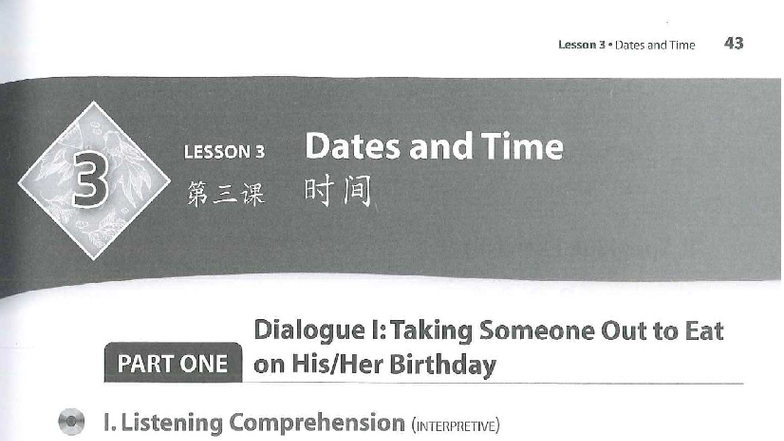 Integrated Chinese Level 1 Part 1: Lesson 3 - Dates and Time - Studocu