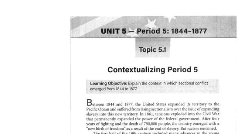 UNIT 5: Contextualizing Sectional Conflict (1844-1877) - Amsco 4th Ed ...
