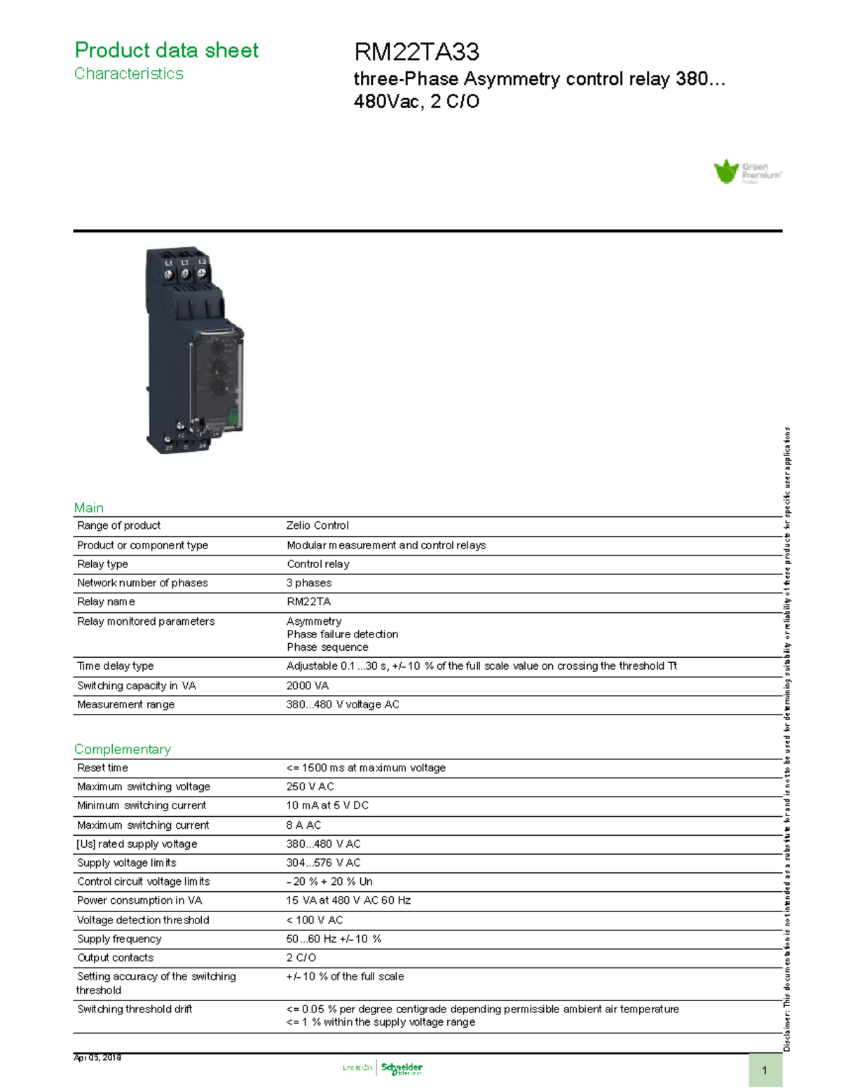 Zelio Control Relays RM22TA33 Product Data Sheet Overview - Studocu
