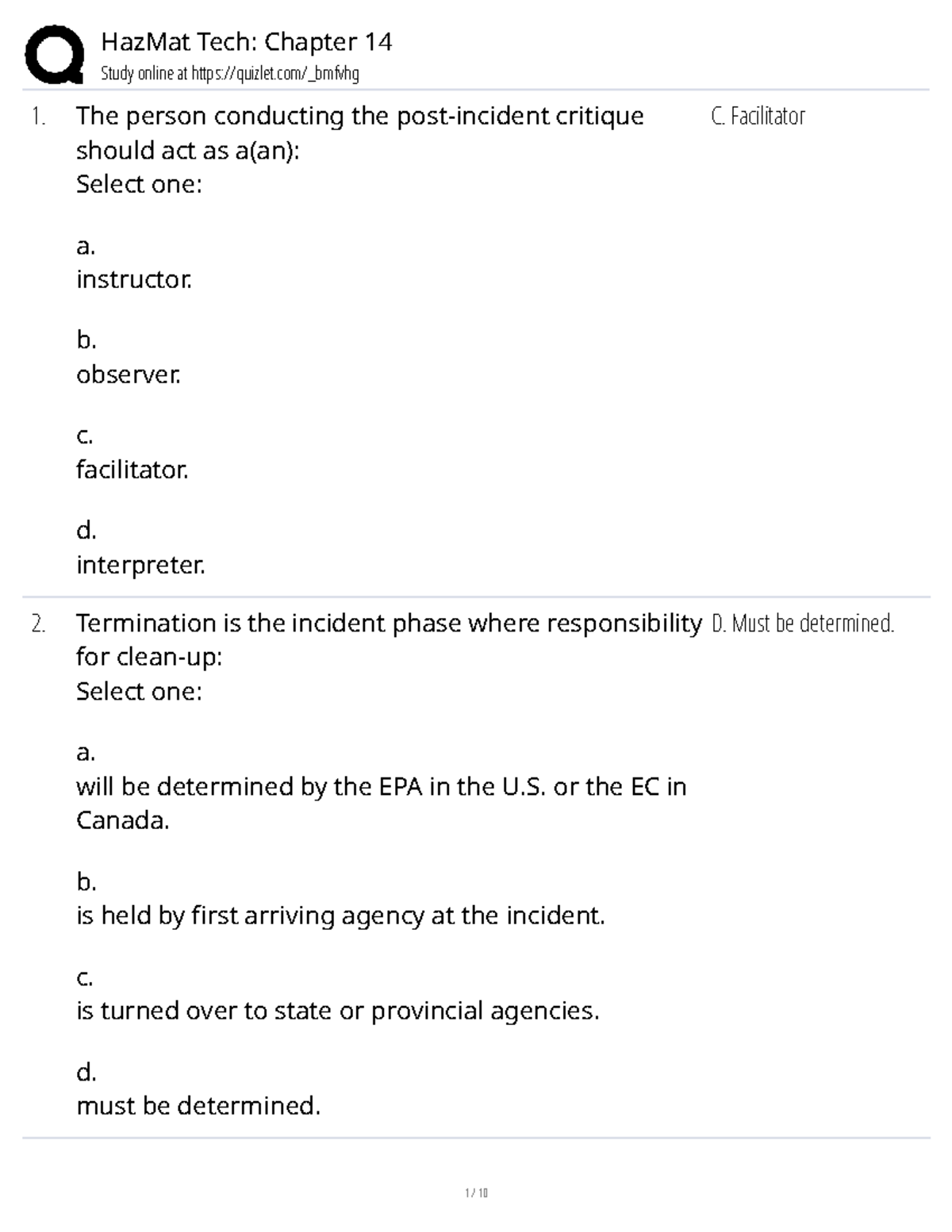 Hazmat Tech Chapter 14 Quizlet Study Guide Studocu