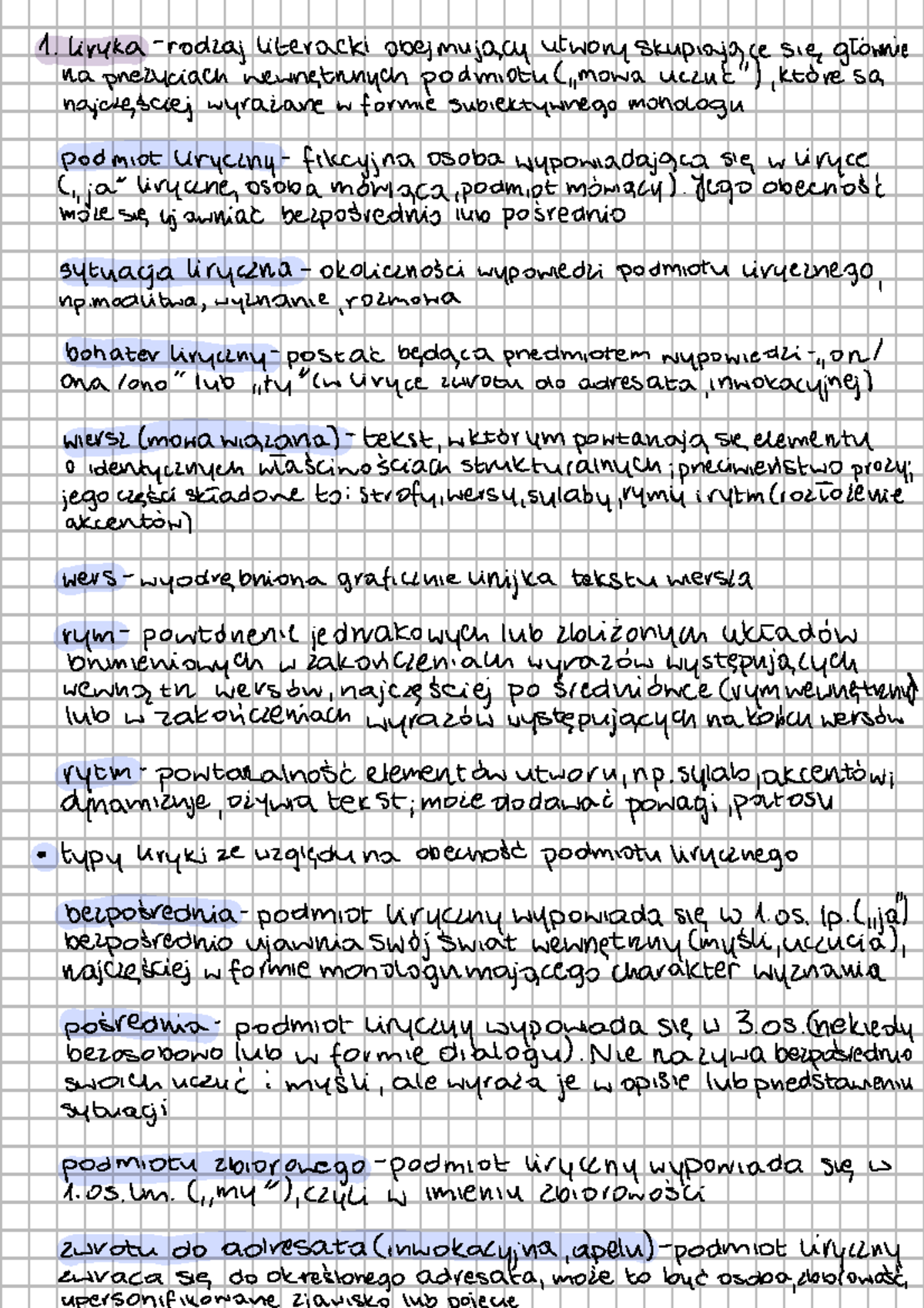 Rodzaje literackie - Notatki do matury (2LIT101) - Studocu