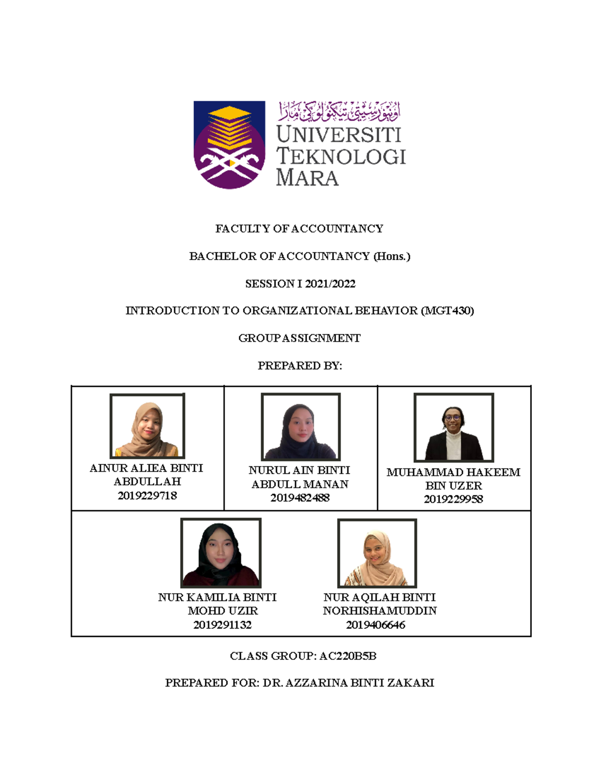 MGT430 Group Assignment AIR ASIA BHD AC220B5B Group 4 - FACULTY OF ...