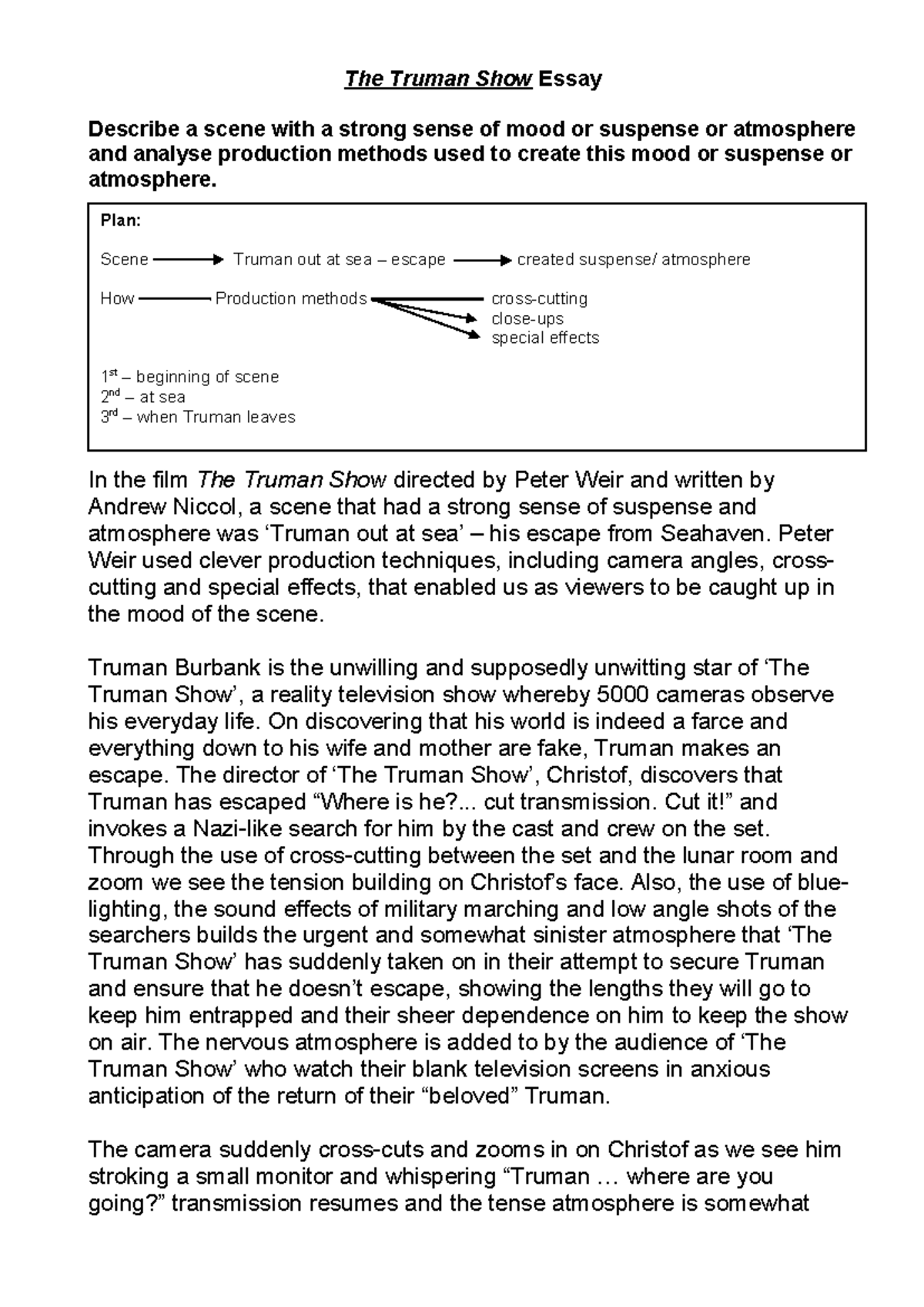 The Truman Show Essay: Analyzing Suspense and Atmosphere Techniques ...