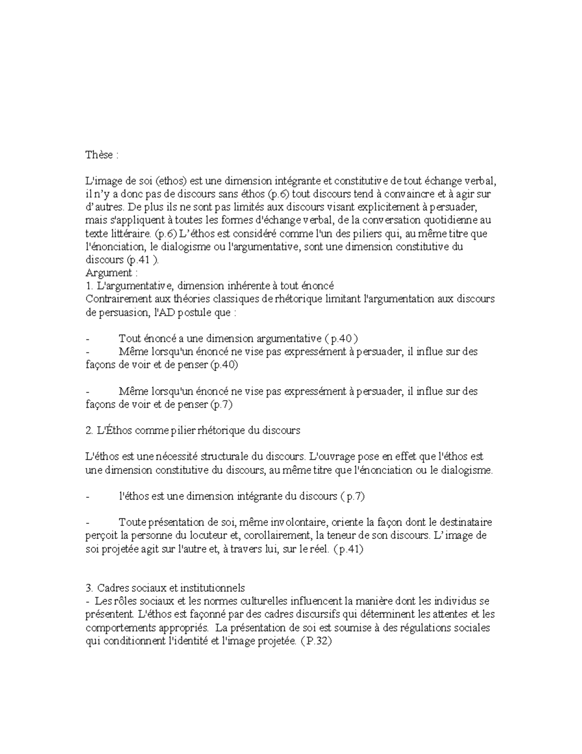Fiche de lecture 5 : L'éthos comme dimension du discours verbal - Studocu