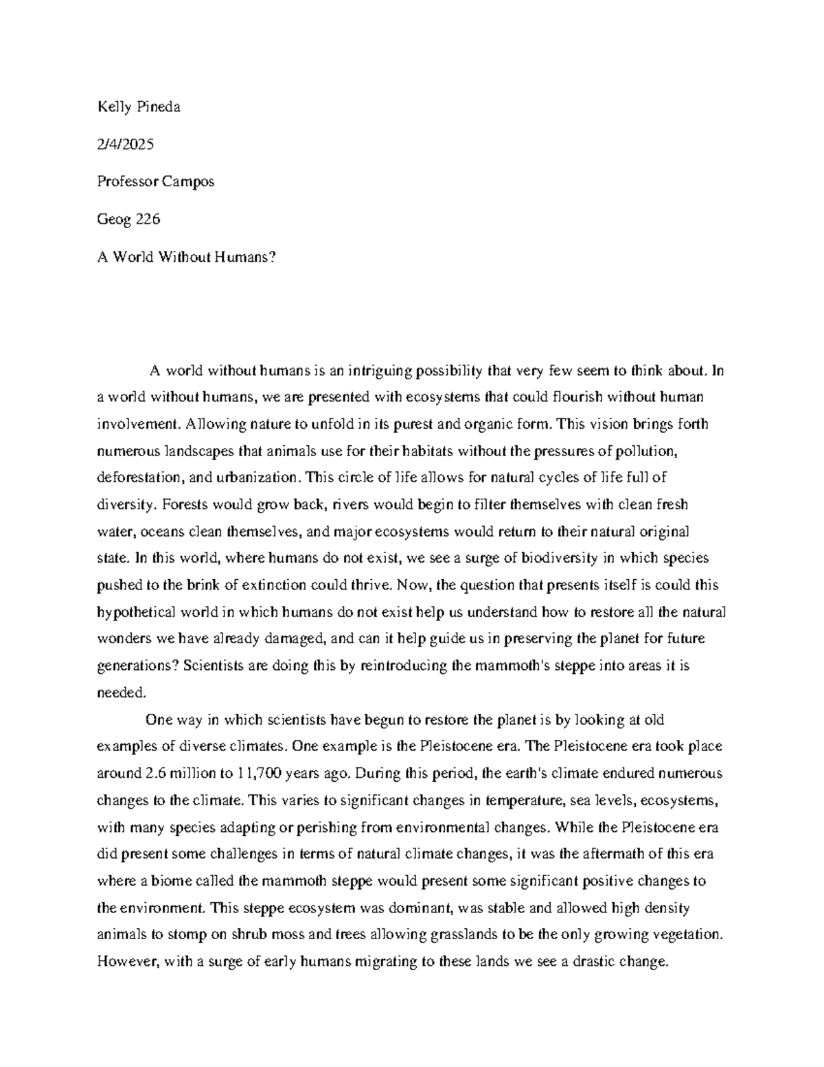 Geog 226: Exploring a World Without Humans - Impacts on Ecosystems ...