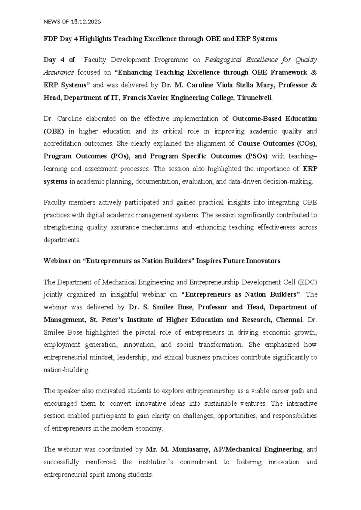 FDP Day 4 Highlights: Teaching Excellence via OBE & ERP Systems - Studocu