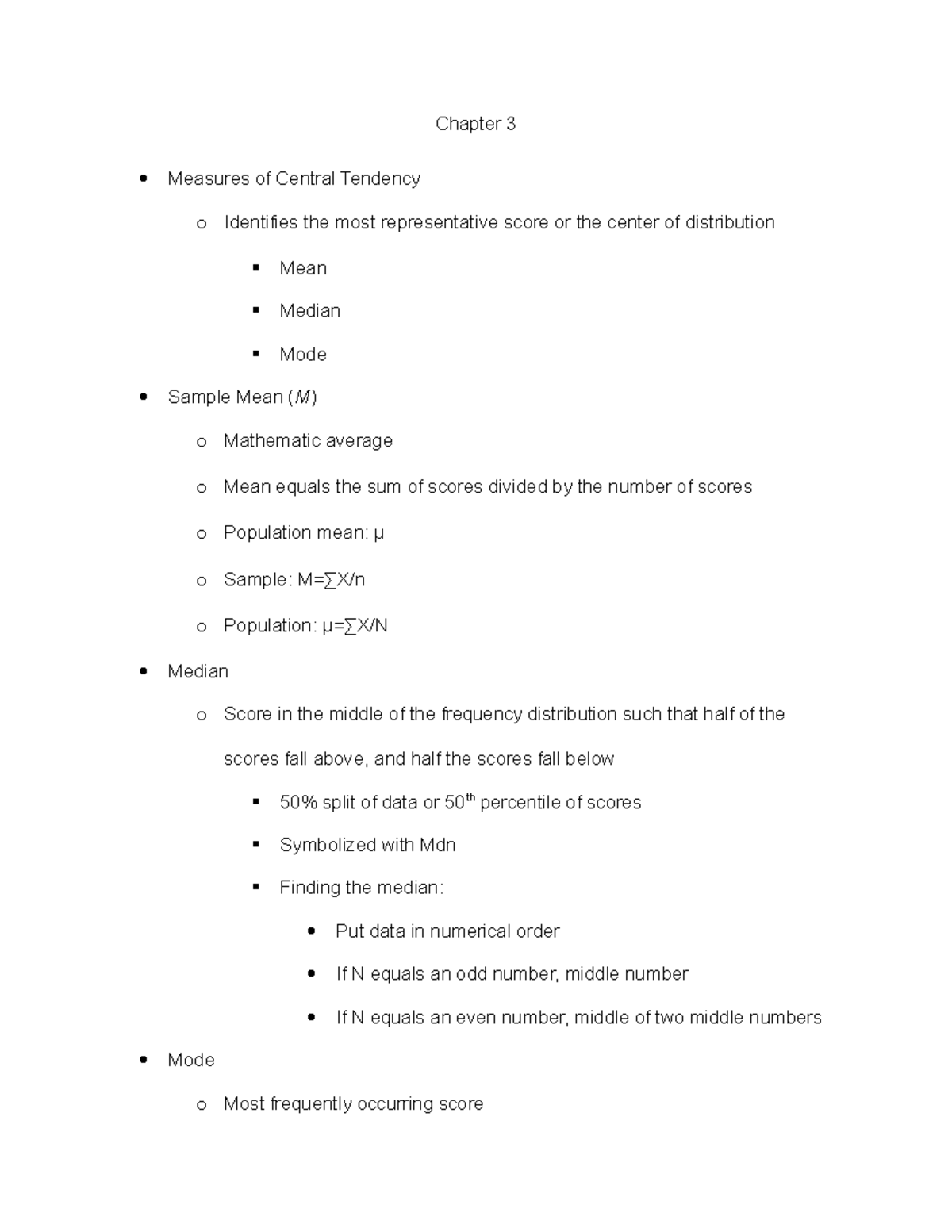 Chapter 3 - Measures of Central Tendency Lecture Notes - Studocu