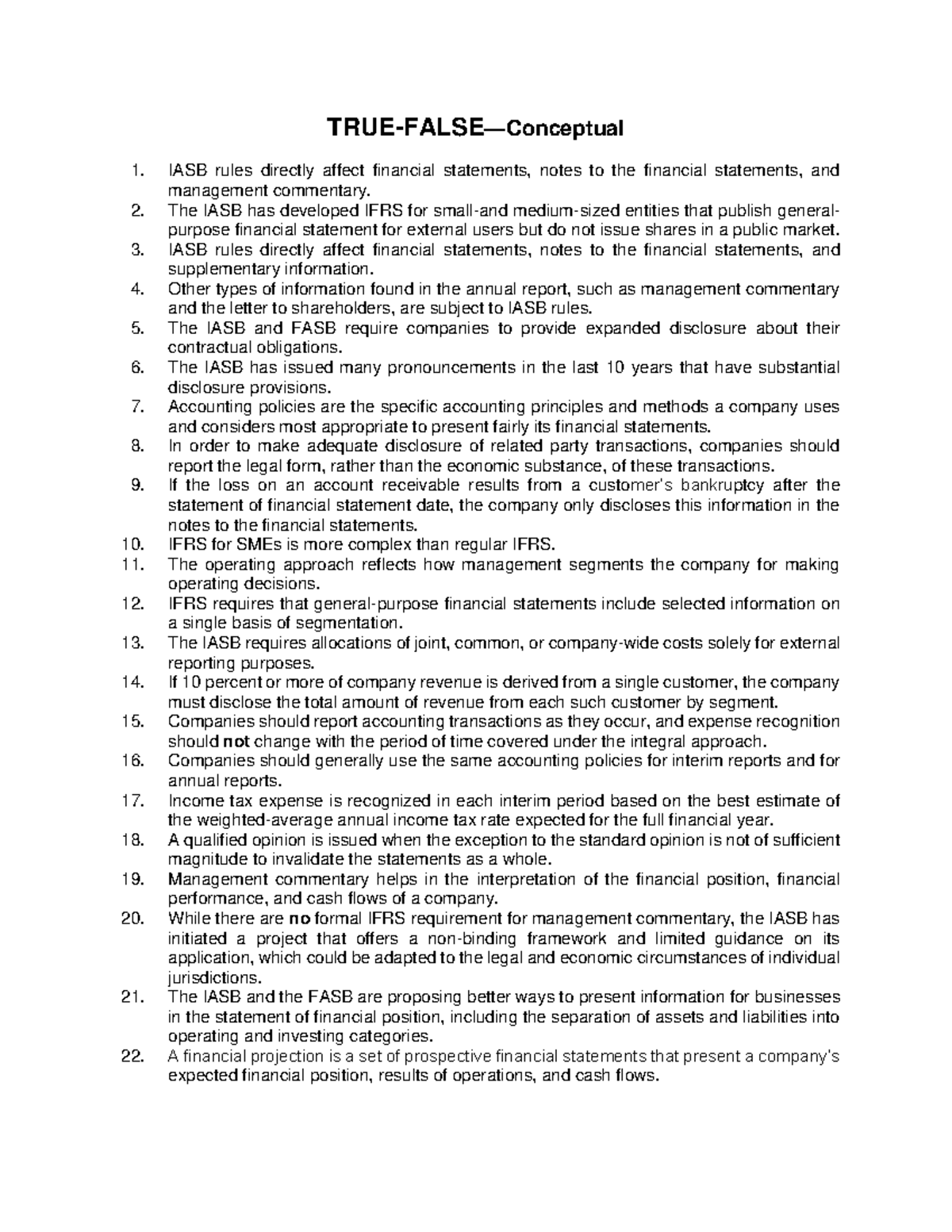 Trắc nghiệm Chương 11 - Báo cáo Quốc tế (IASB & IFRS) - Studocu