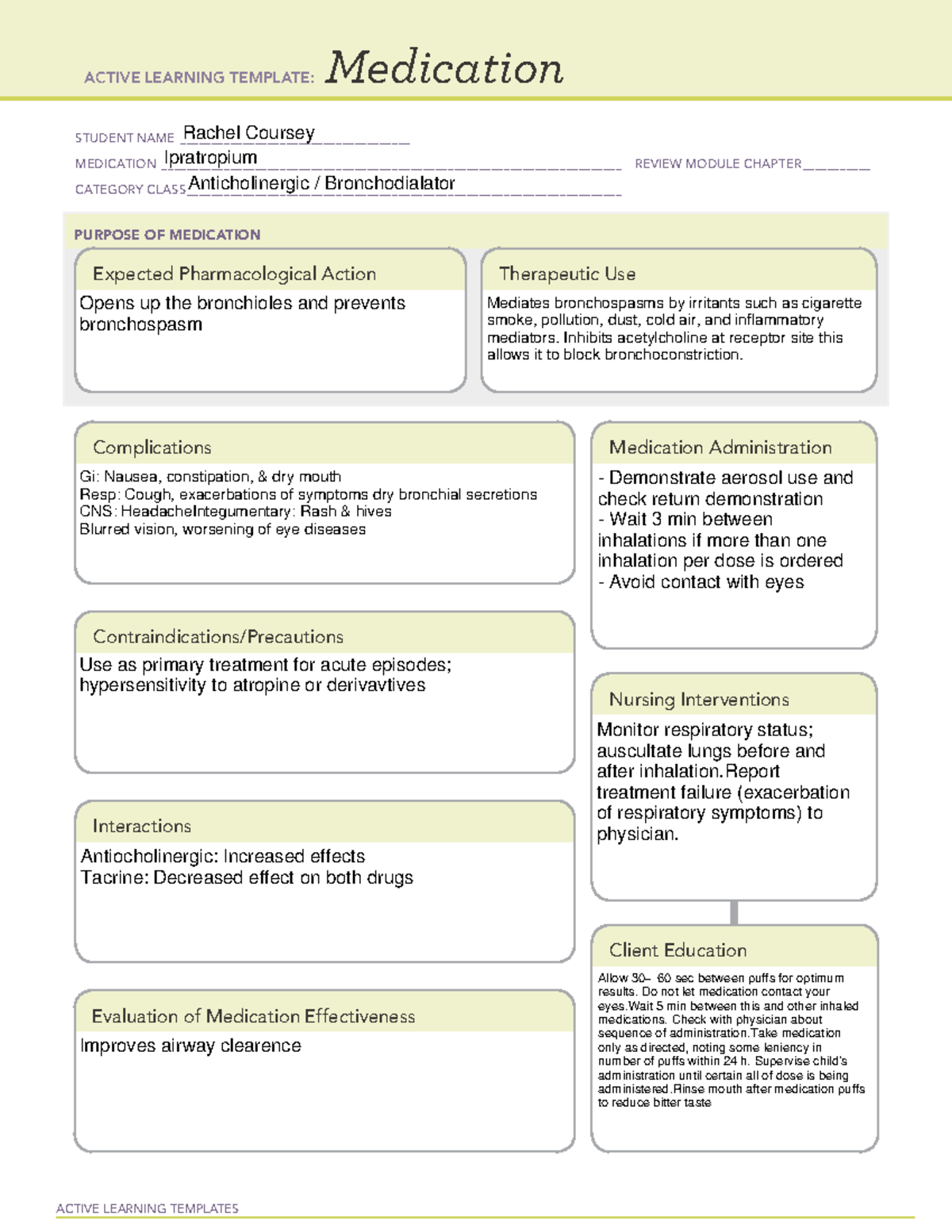 ATI Medication Template - Ipratropium Active Learning Guide - Studocu