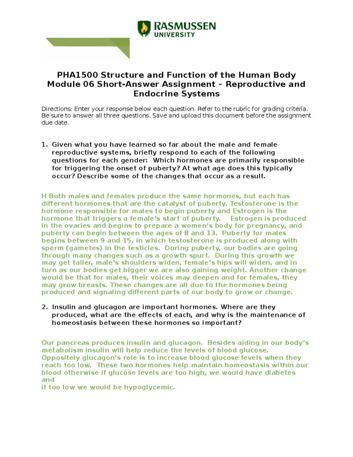 PHA1500 Short Answer Assignment Module 06 - PHA1500 Structure and ...