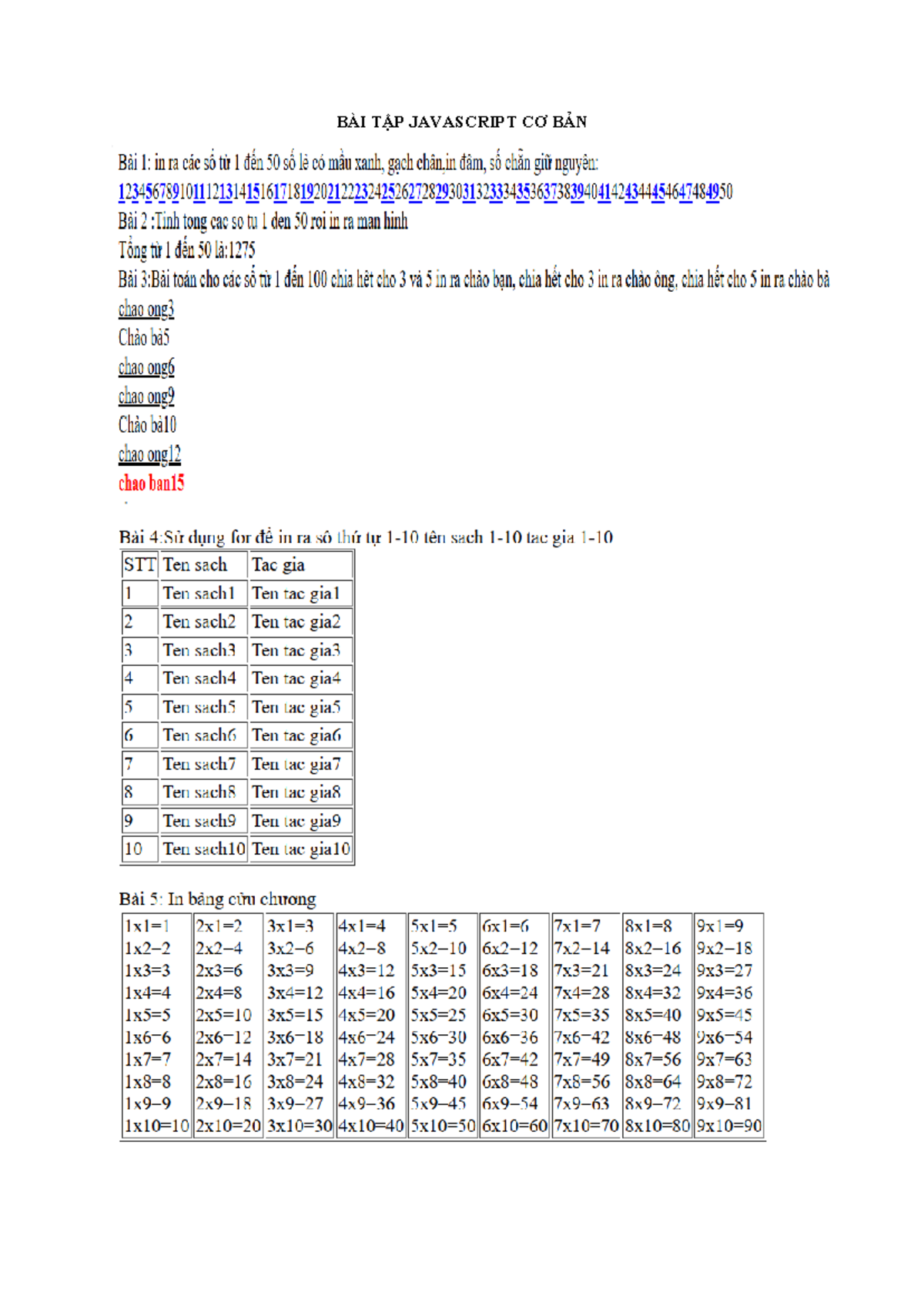 BT Javascript 2025 - Bài Tập Lập Trình Web Cơ Bản - Studocu