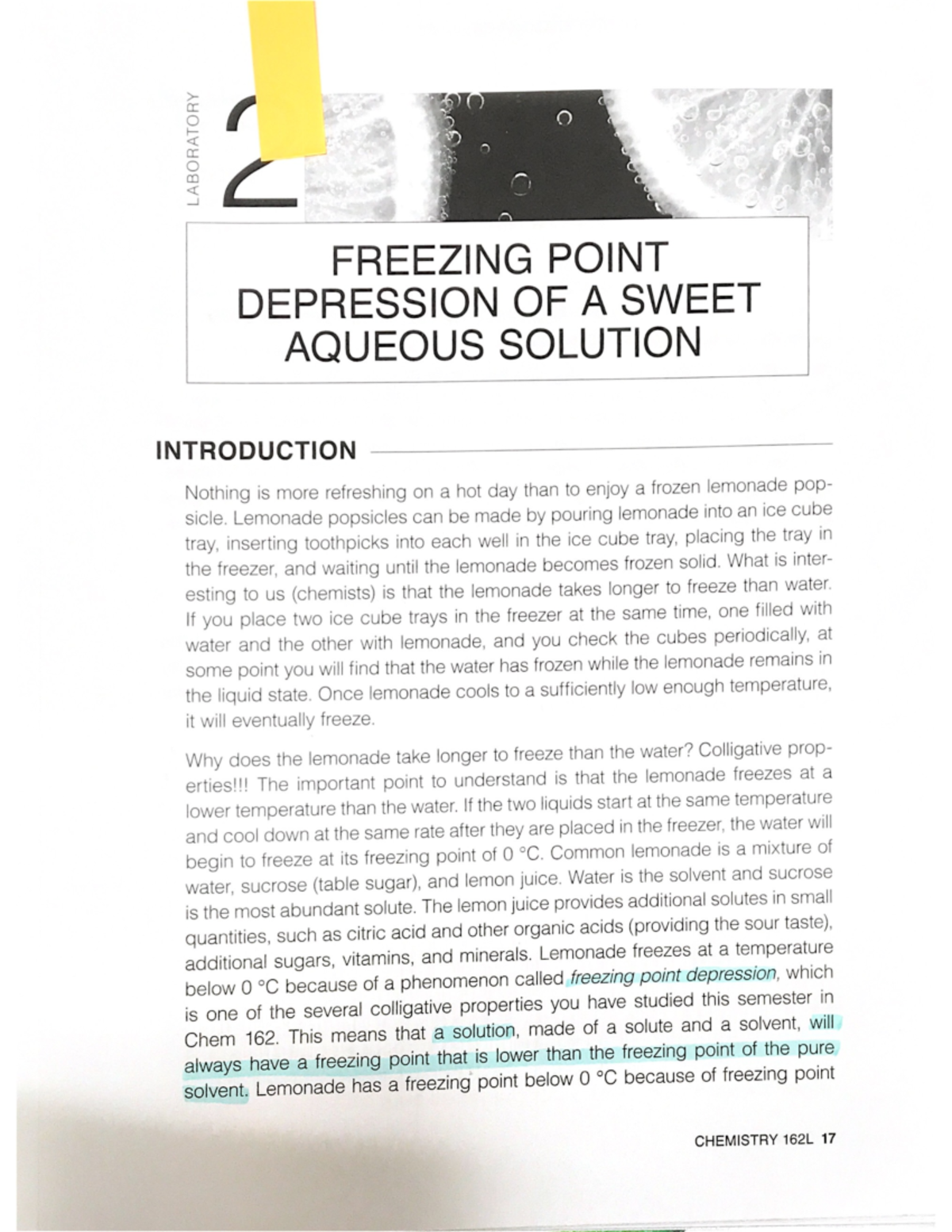 Lab 2 Chem 162 - Freezing Point Depression in Aqueous Solutions - Studocu