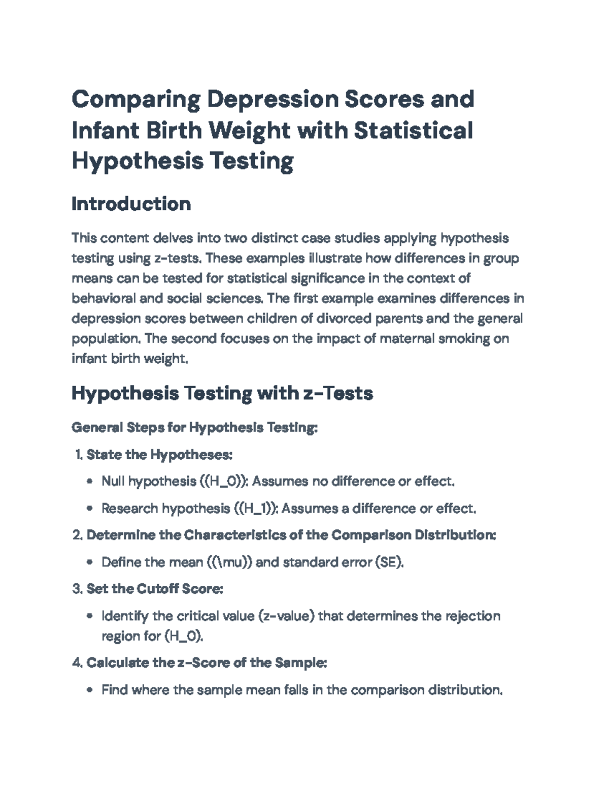 Comparative Analysis of Depression Scores & Infant Birth Weights Using ...