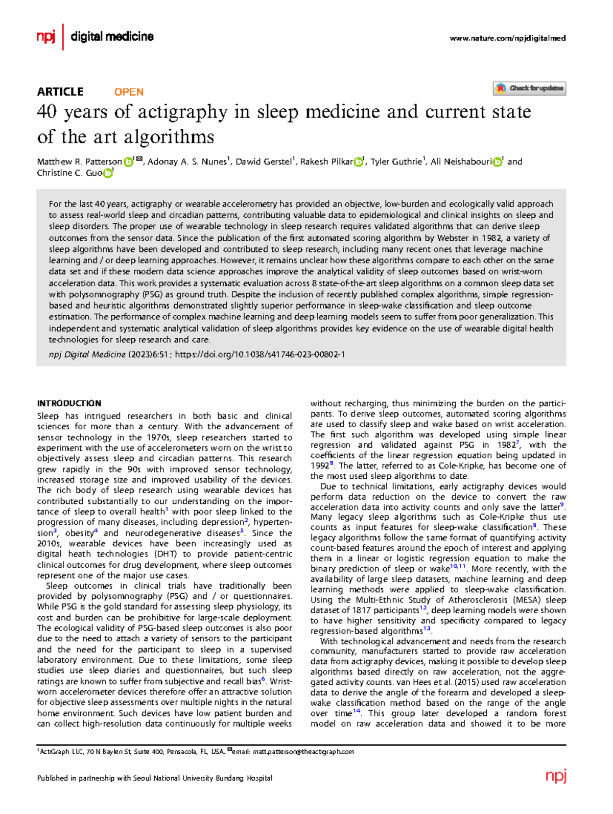 S41746 023 00802 1 - 40 Years of Actigraphy: Evaluating Sleep ...