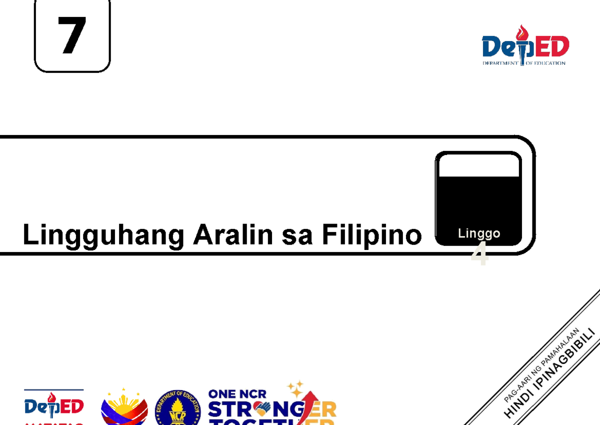 Lingguhang Aralin sa Filipino G7: Kuwarter 1 Linggo 4 - Studocu