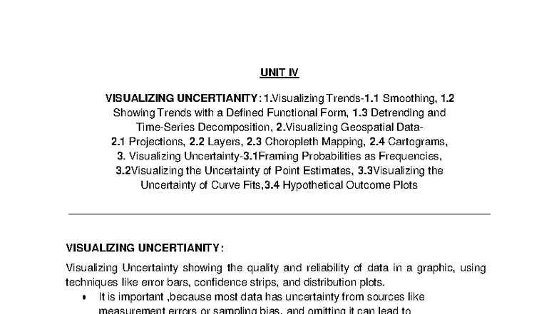 DV Unit-4: Visualizing Uncertainty in Data Analysis Techniques - Studocu