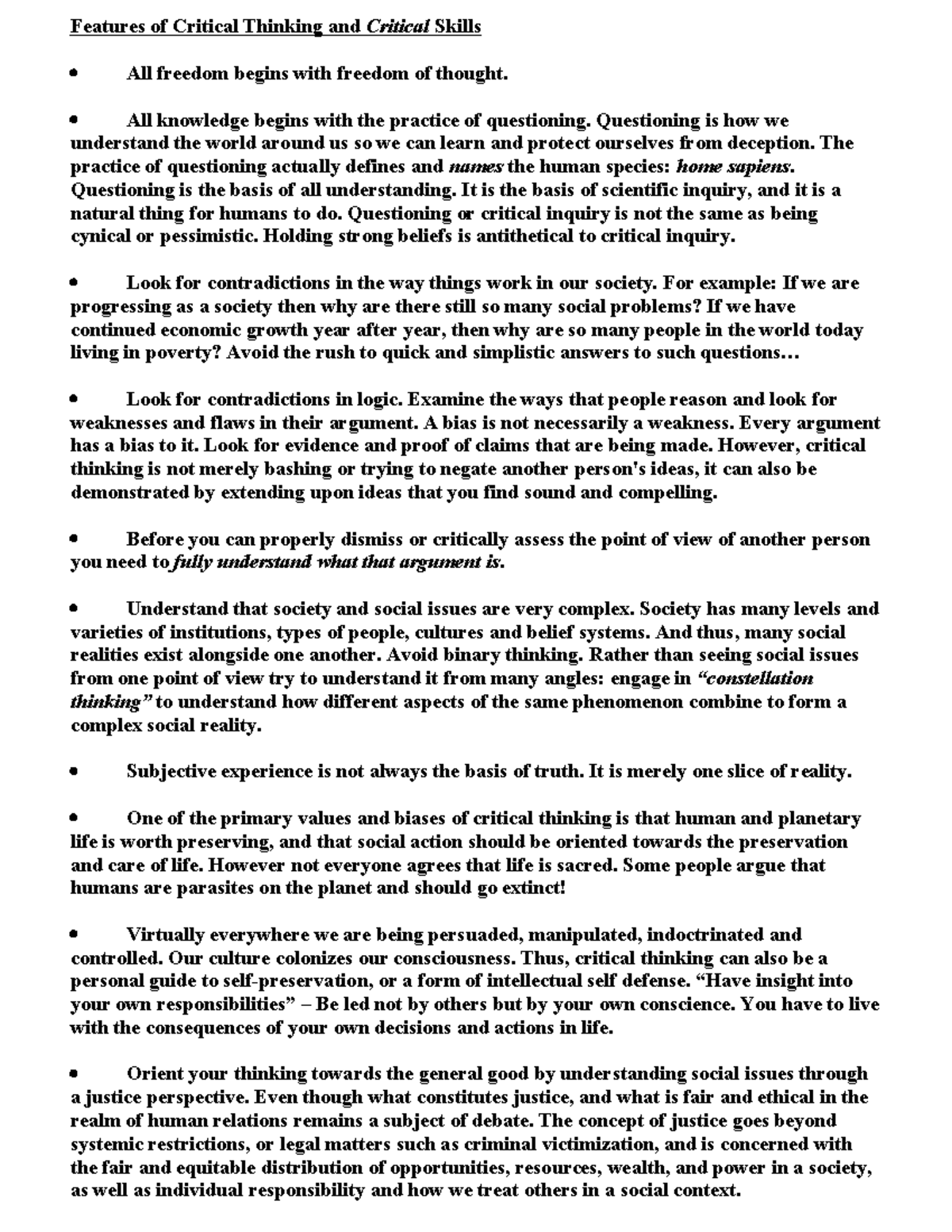 Features of Critical Thinking and Critical Skills - All knowledge ...
