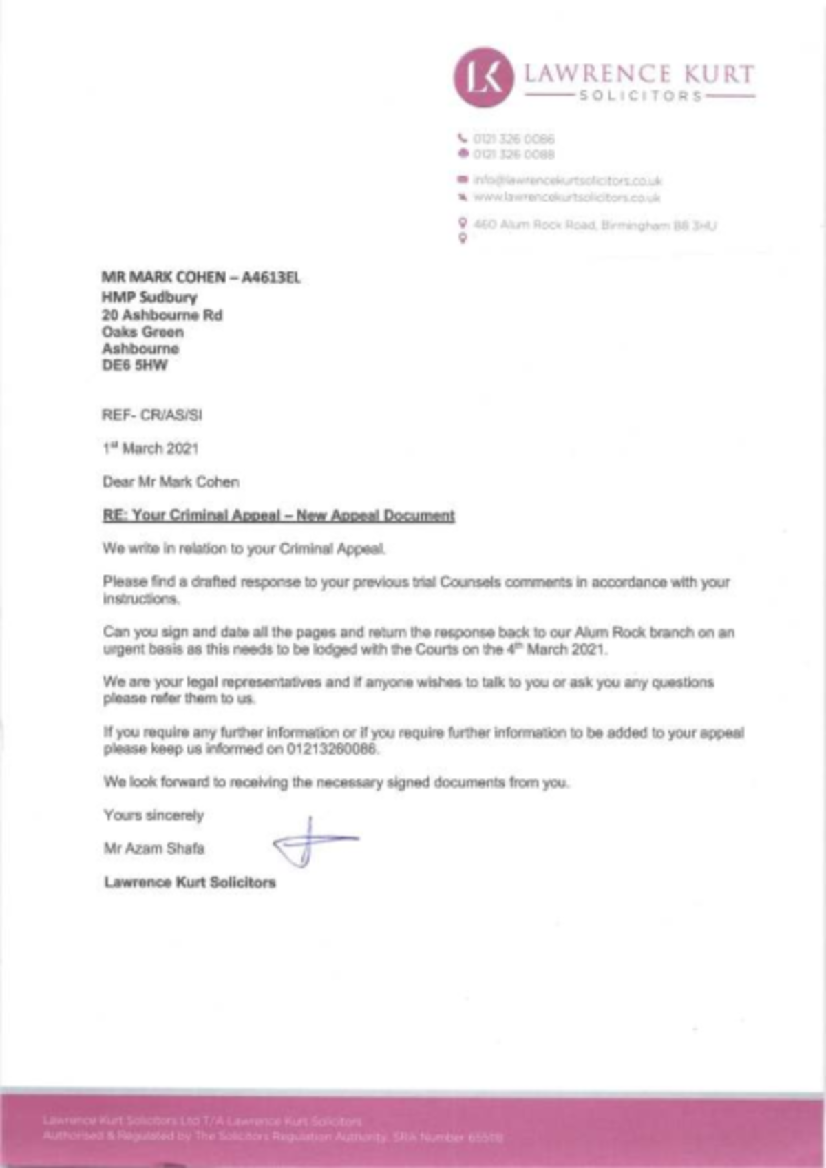 Mark Cohen - Response to Trial Counsel Comments (A4613EL) - Studocu